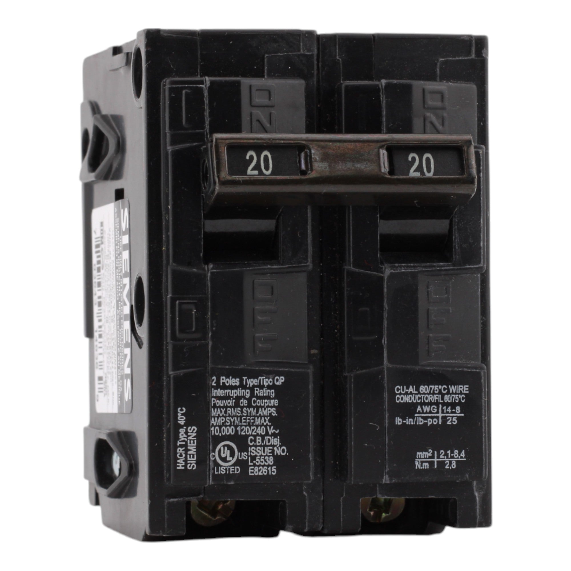 Siemens Q220 20A 120/240V 2P Thermal Magnetic Breaker, Plug-In – RES LLC Store