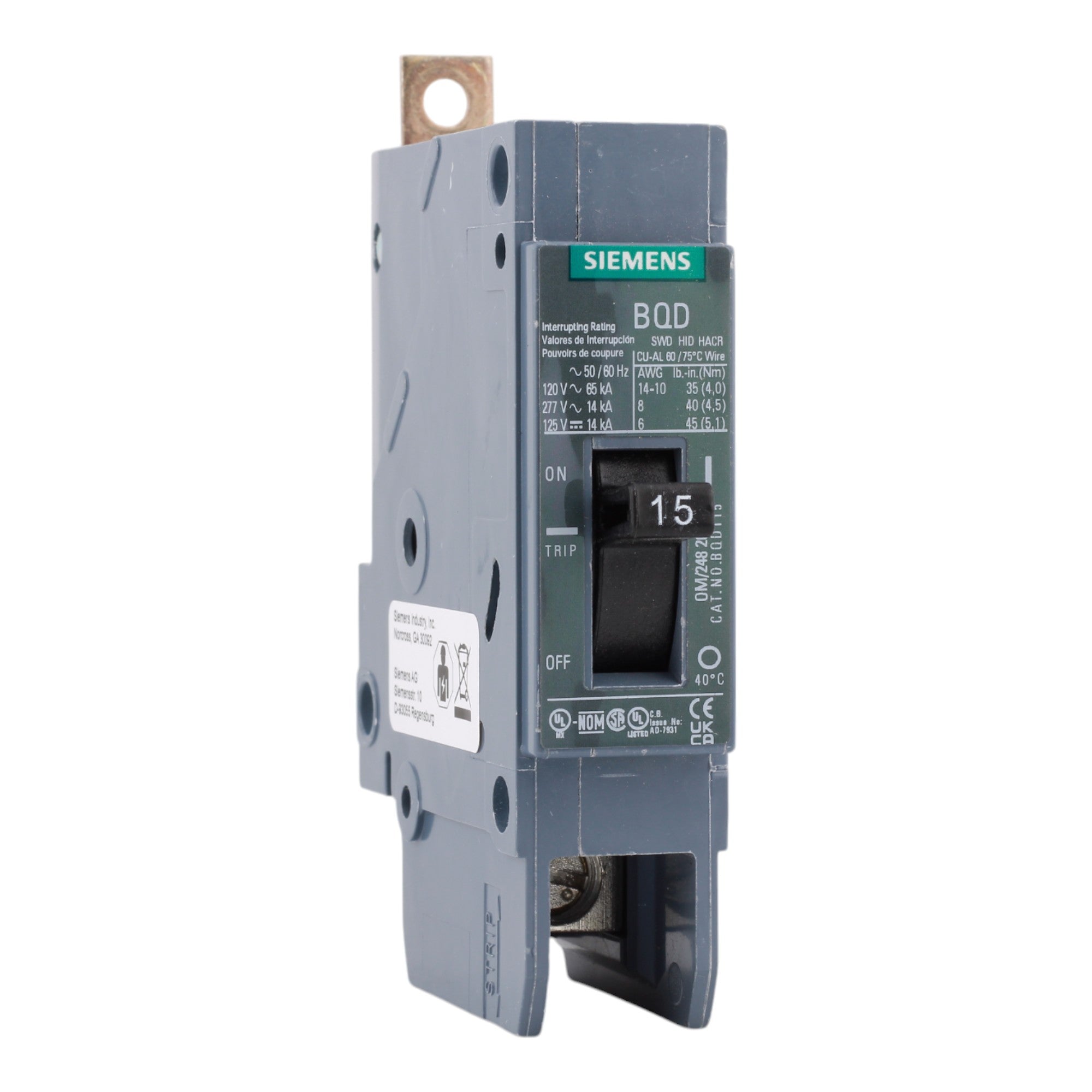 Siemens BQD115, 15A, 277V, 1-Pole Breaker – RES LLC Store
