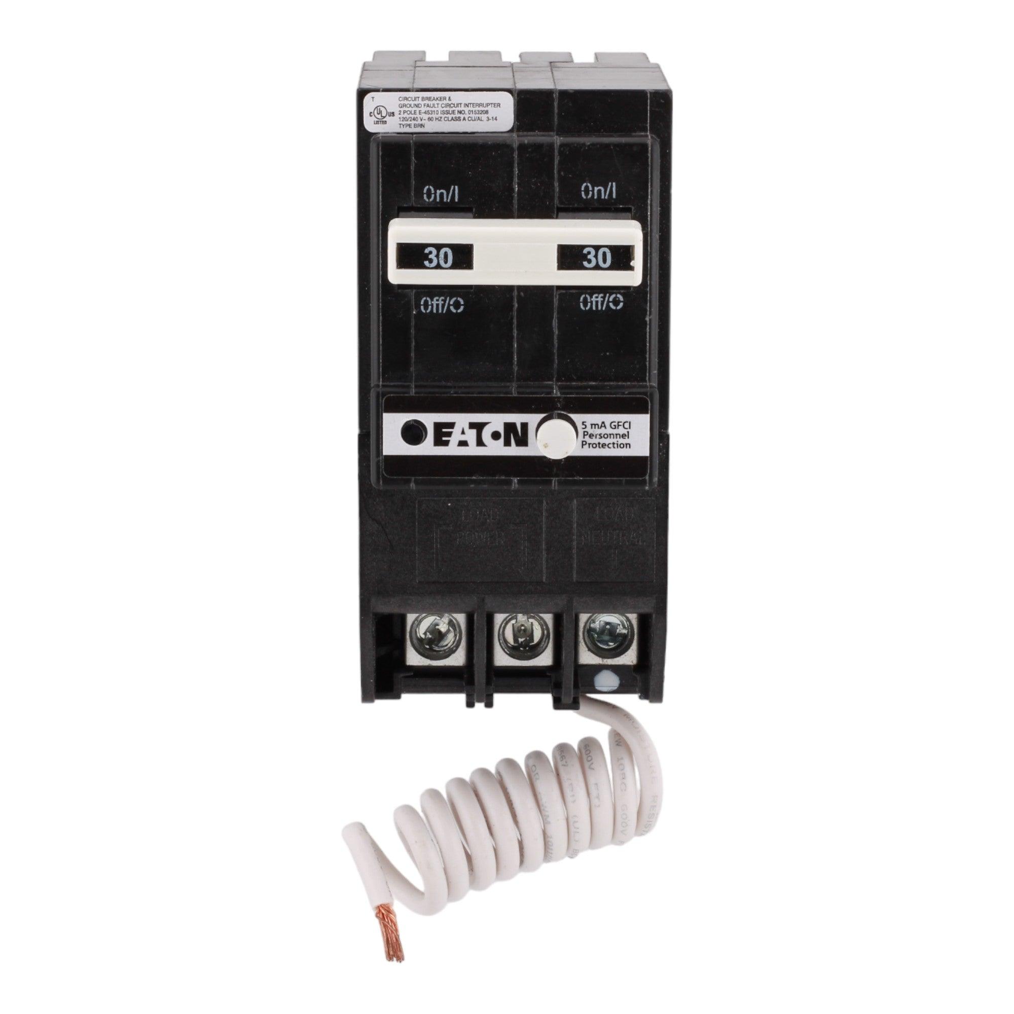 Eaton BRN230GF 30A 120/240V 2-pole GFCI Circuit Breaker Pigtail Neutra ...