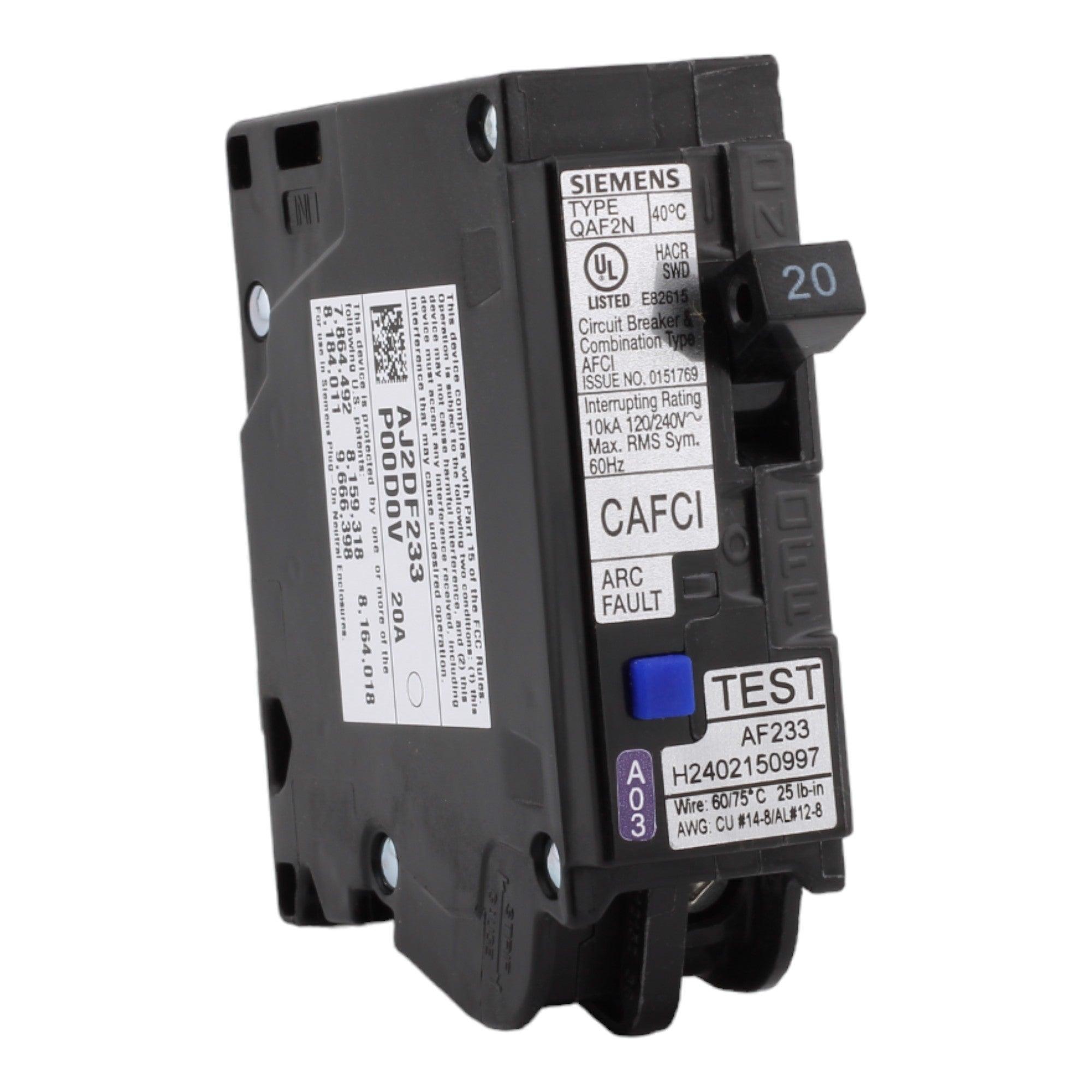 Siemens QA120AFCN 20A 1P 120V AFCI Plug on Neutral Circuit Breaker ...