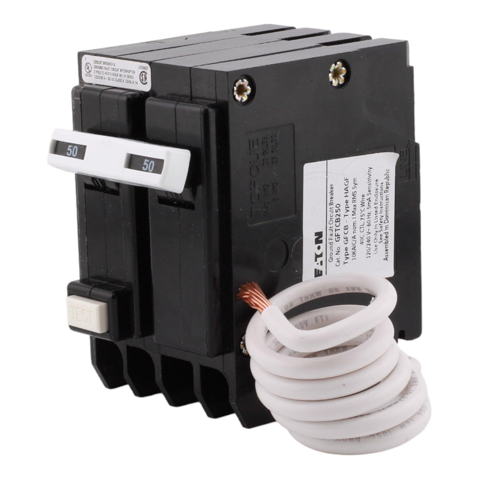 Eaton GFTCB250 50A 120/240V 2-pole GFCI Circuit Breaker Pigtail Neutra ...