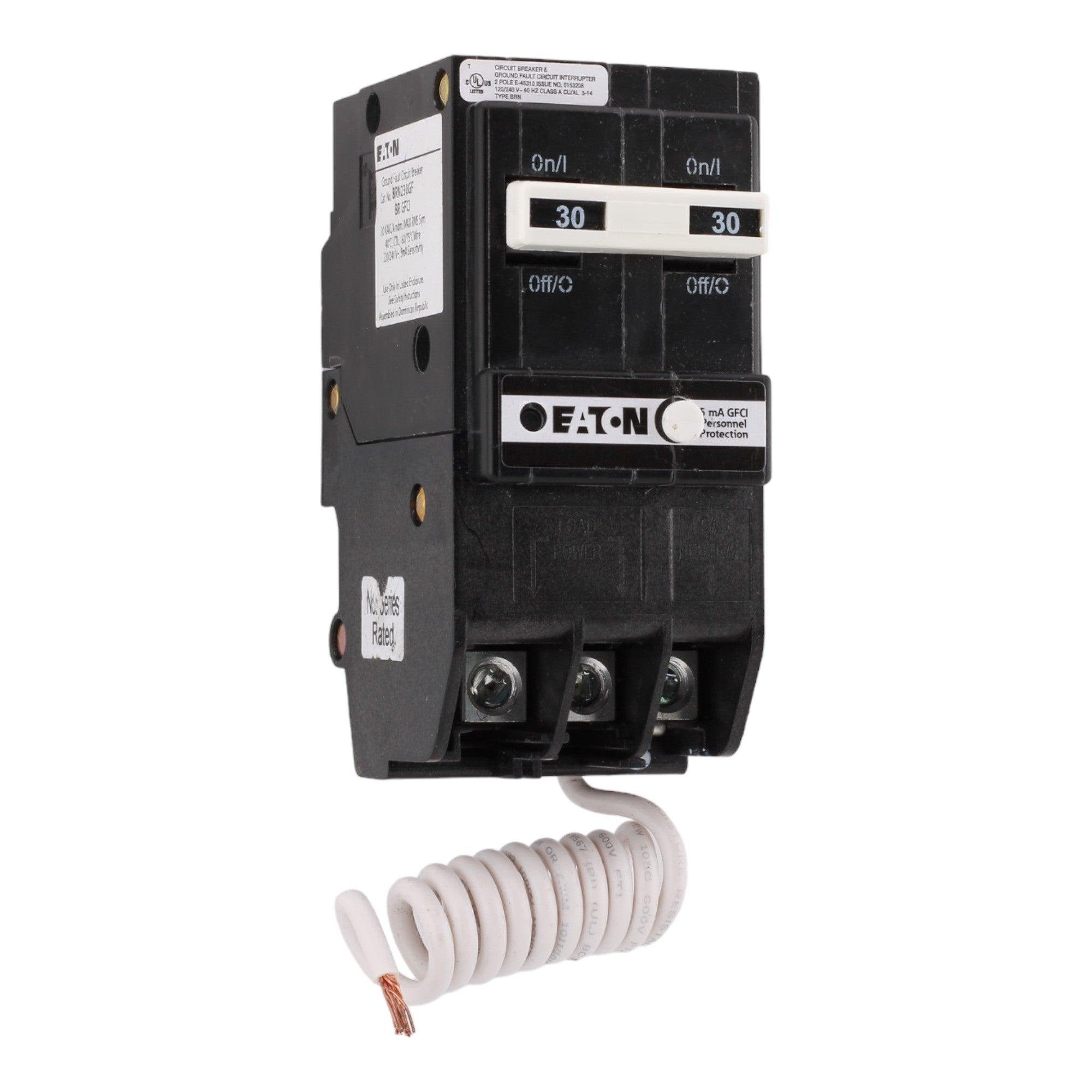 Eaton BRN230GF 30A 120/240V 2-pole GFCI Circuit Breaker Pigtail Neutra ...