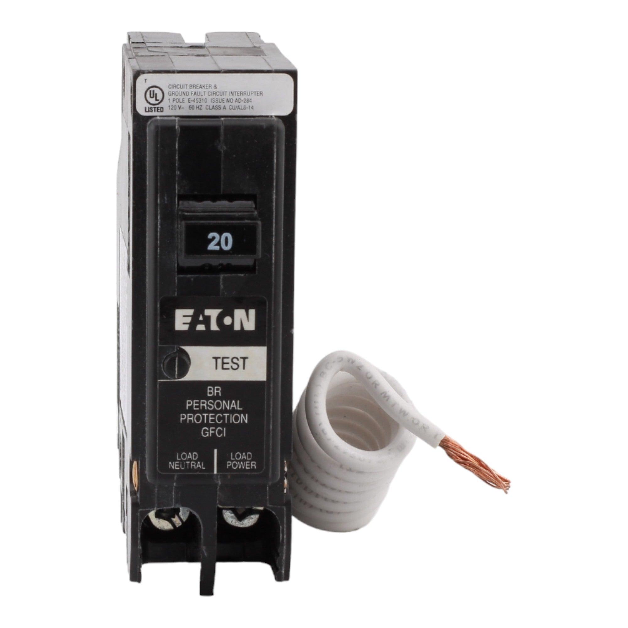 Eaton BRN120GF 20 Amp Single Pole 120V Pigtail-Neutral GFCI Ground Fau ...