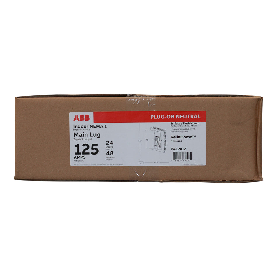 ABB ReliaHome PAL2412 125A MLO 24/48 120/240V Plug-On Neutral Load Cen ...
