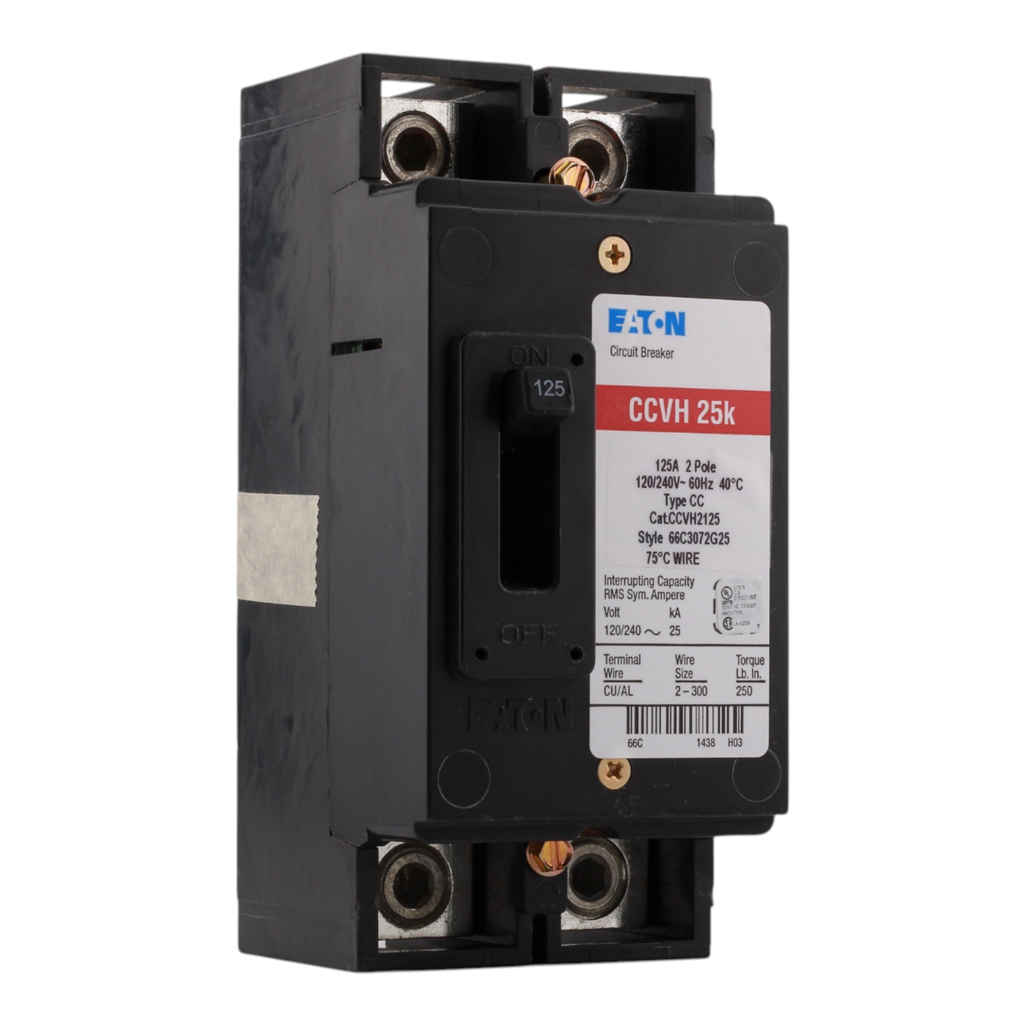 Eaton Type CCV CCVH2125 125A 2P 120/240V Tenant Main Circuit Breaker ...