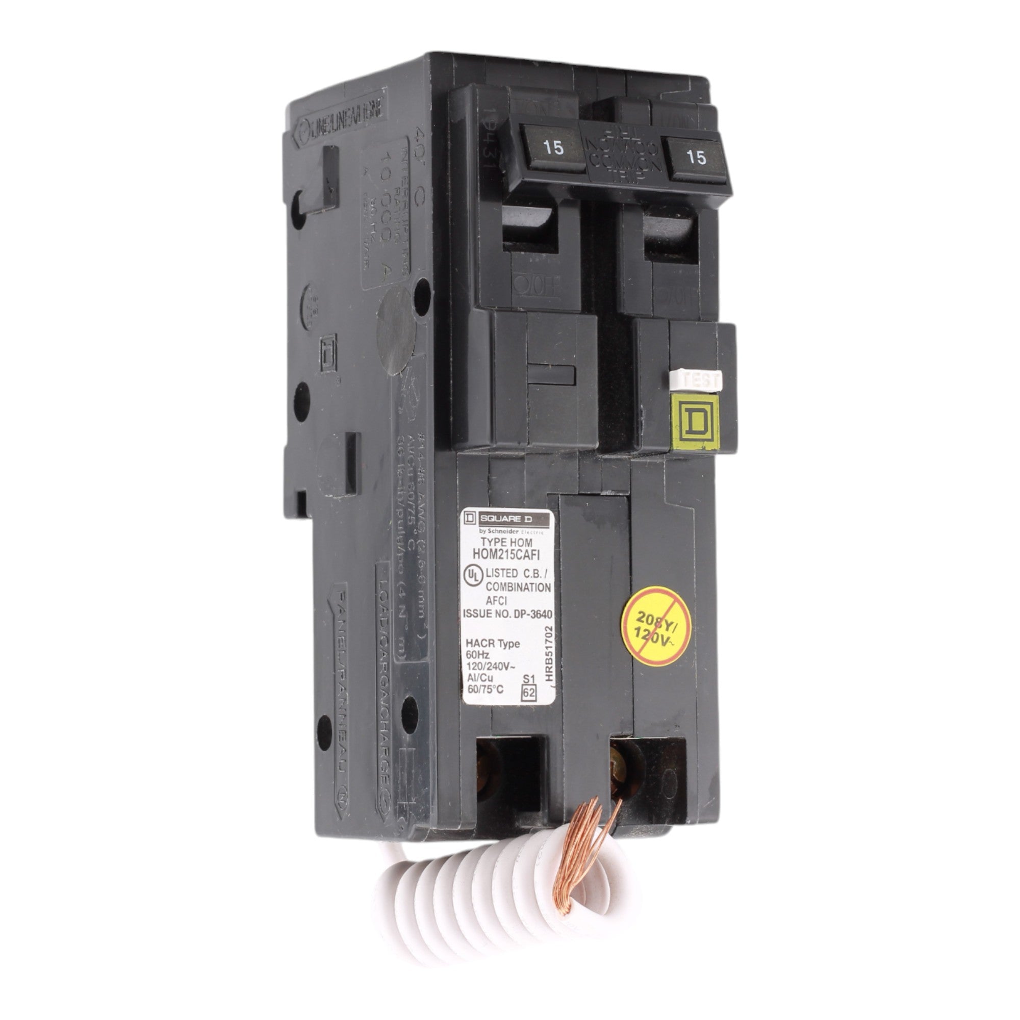 Square D HOM215CAFI 15 Amp Double Pole 120V Pigtail-Neutral AFCI Arc F ...