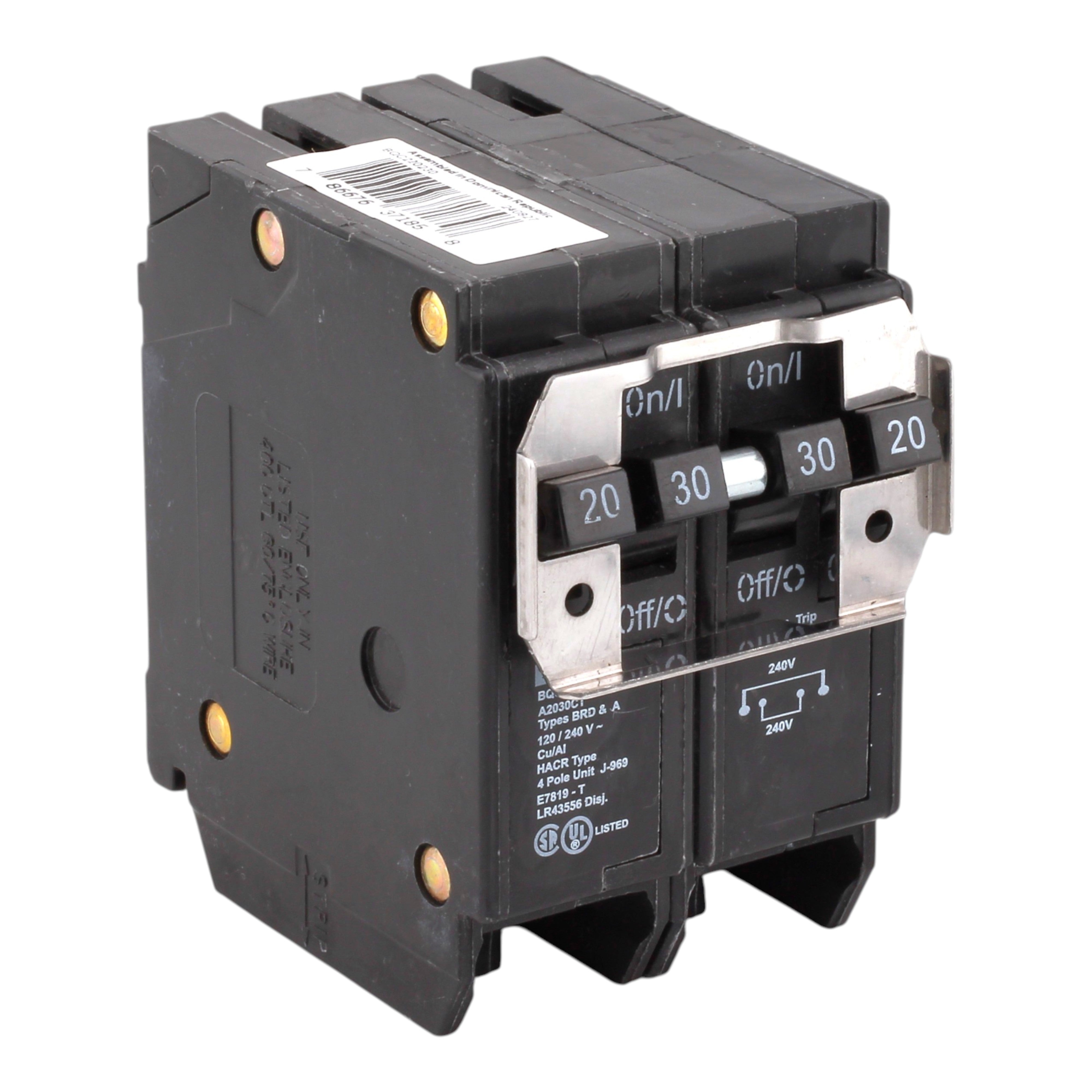 Eaton BR BQC220230 20/30A 4P 120/240V Quadplex CTL Plug-On Circuit Bre ...