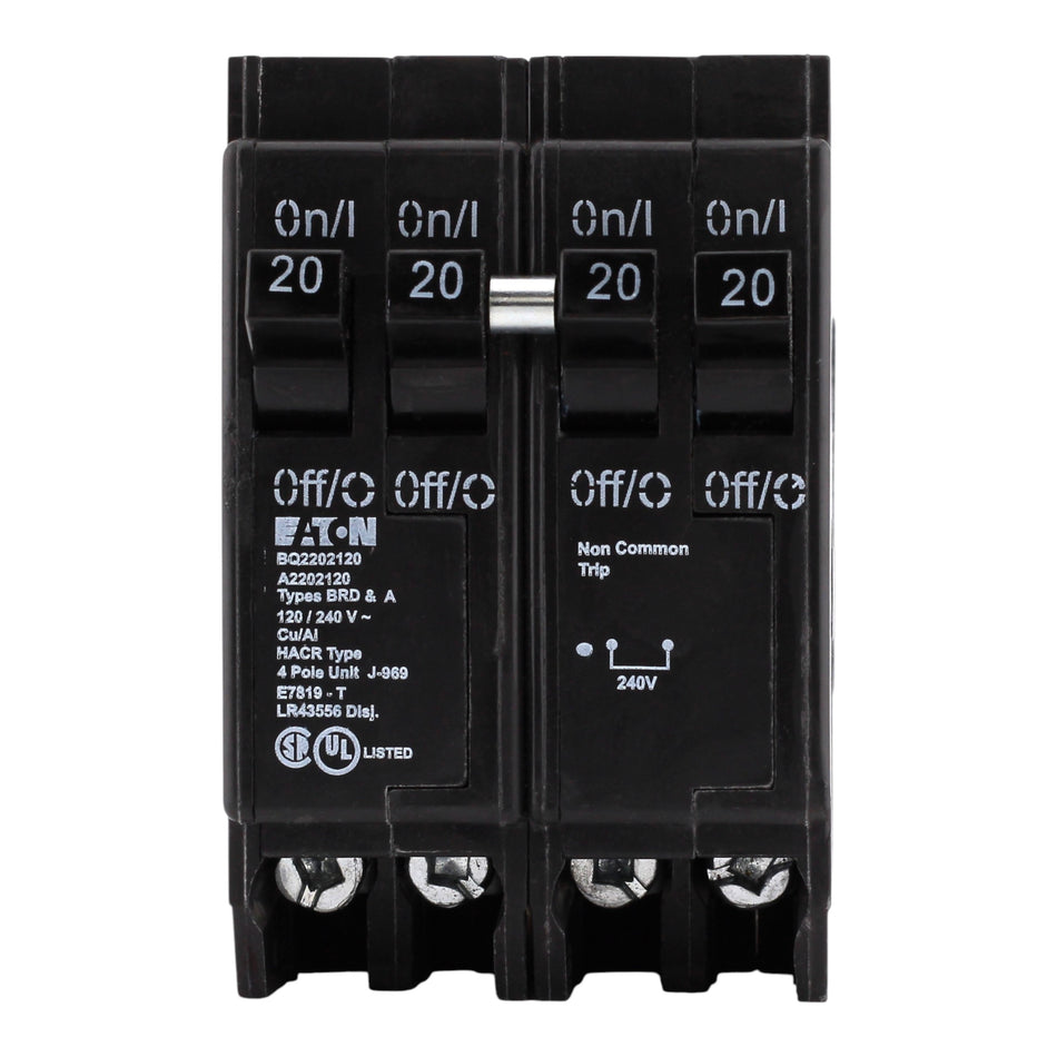 Eaton BR BQ2202120 20A/20A + 20A/20A 4P Quadplex Independent Trip Circ ...