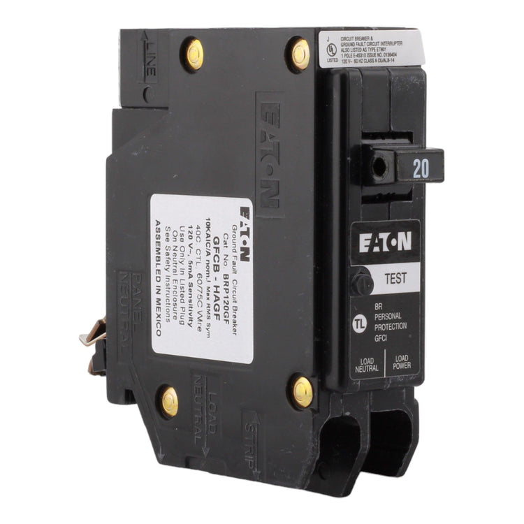 Eaton BR BRP120GF 20A 1P 120/240V GFCI Plug-On Neutral Circuit Breaker ...