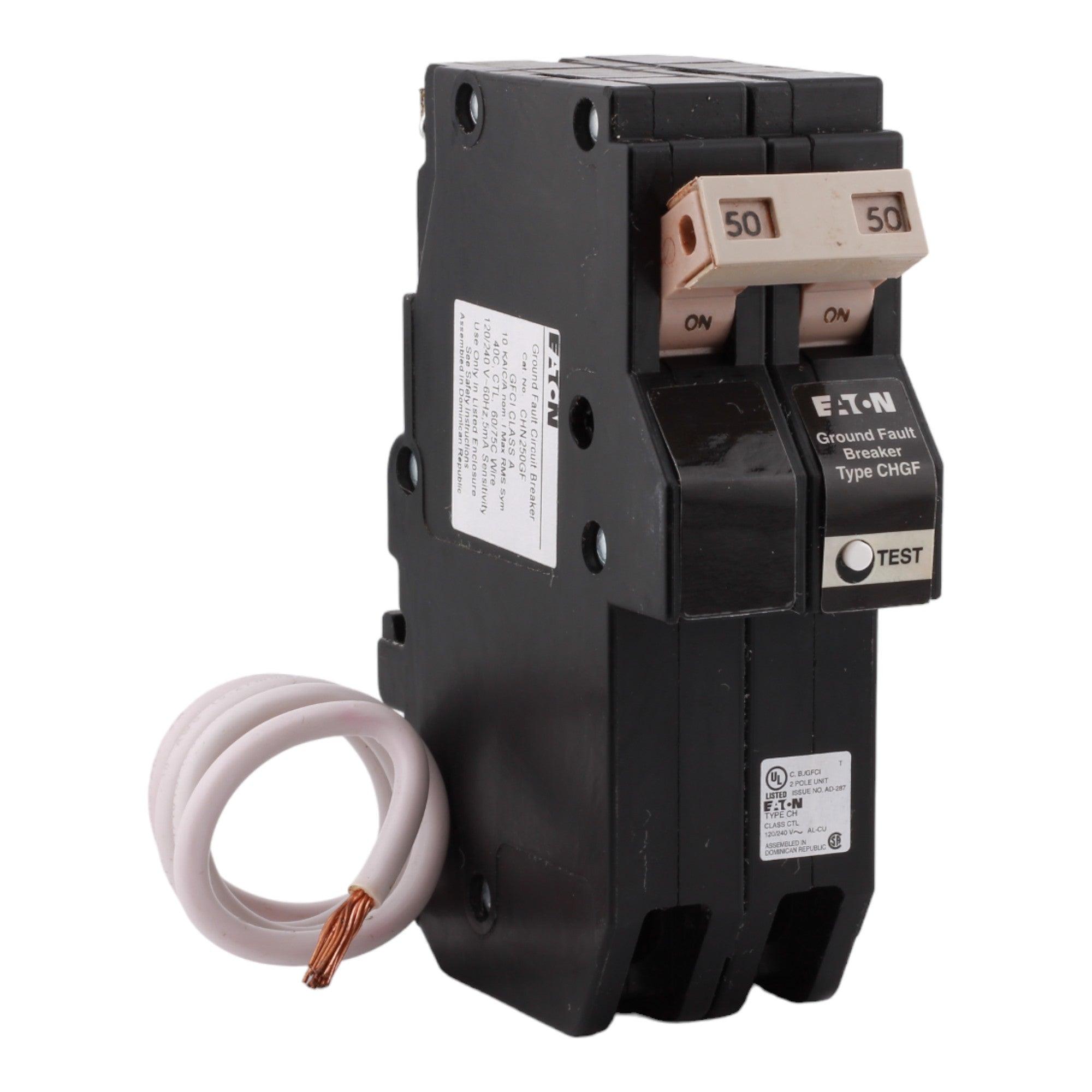 Eaton CH CHN250GF 50A 2P 120/240V GFCI Pigtail Neutral Circuit Breaker ...