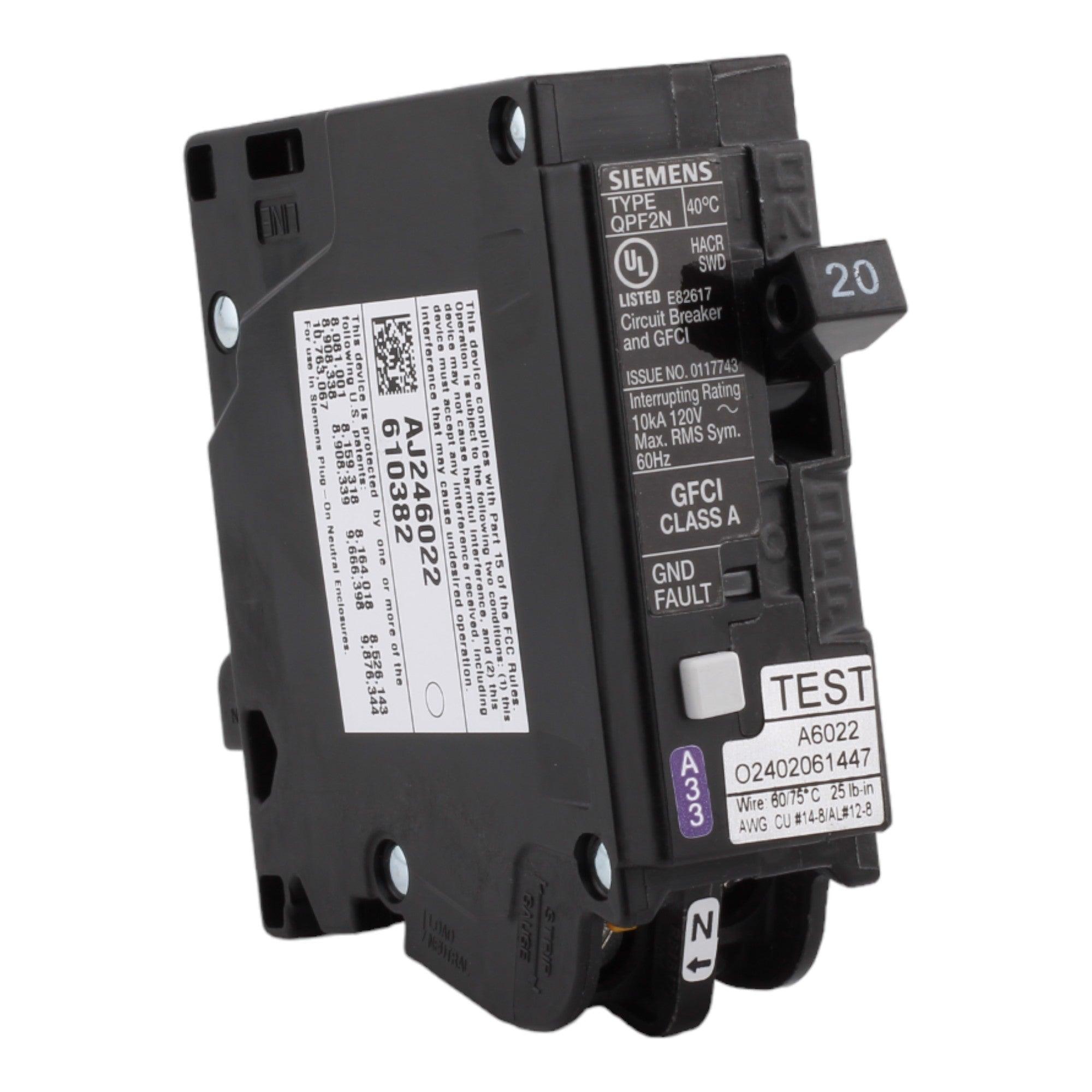 Siemens QF120AN, 20A, 120V, 1P, GFCI Breaker – RES LLC Store