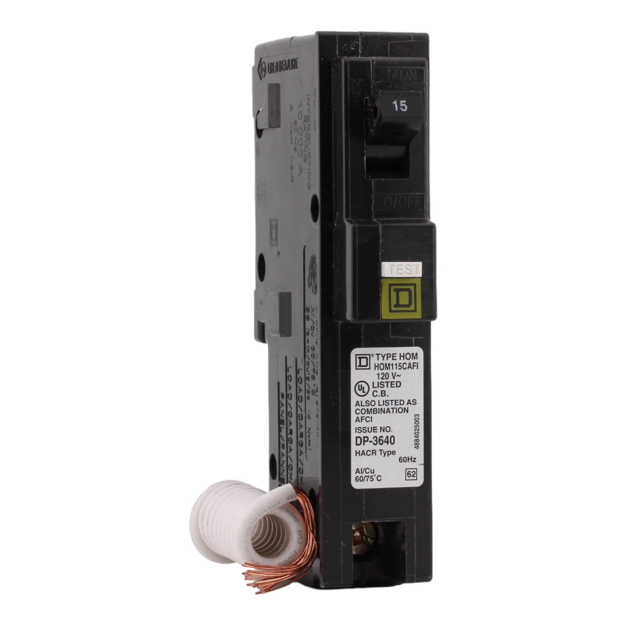 Square D HOM115CAFI 15 Amp Single Pole 120V Pigtail-Neutral AFCI Arc F ...