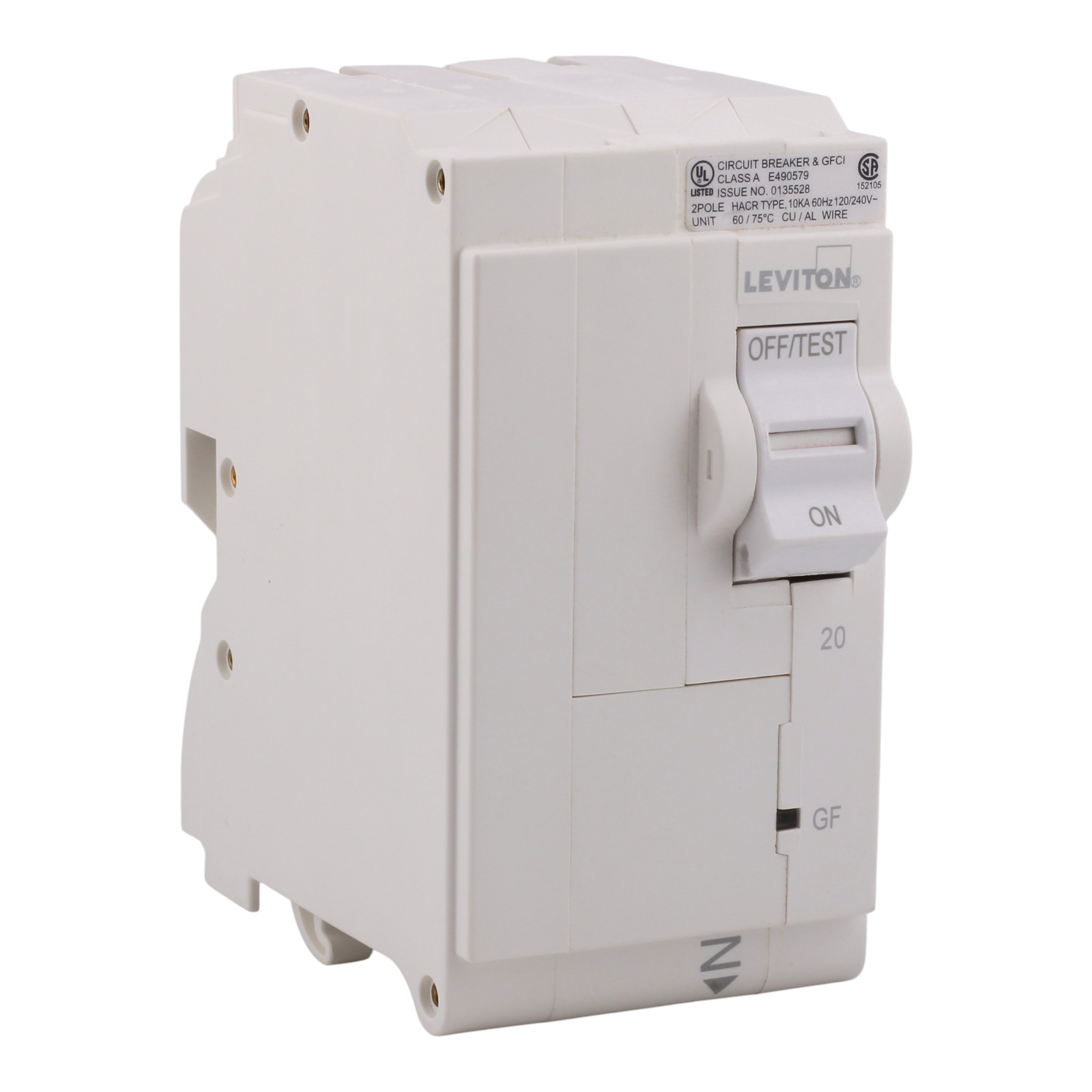 Leviton LB220-G 20A 2P 120/240V GFCI Plug-On Neutral Circuit Breaker ...