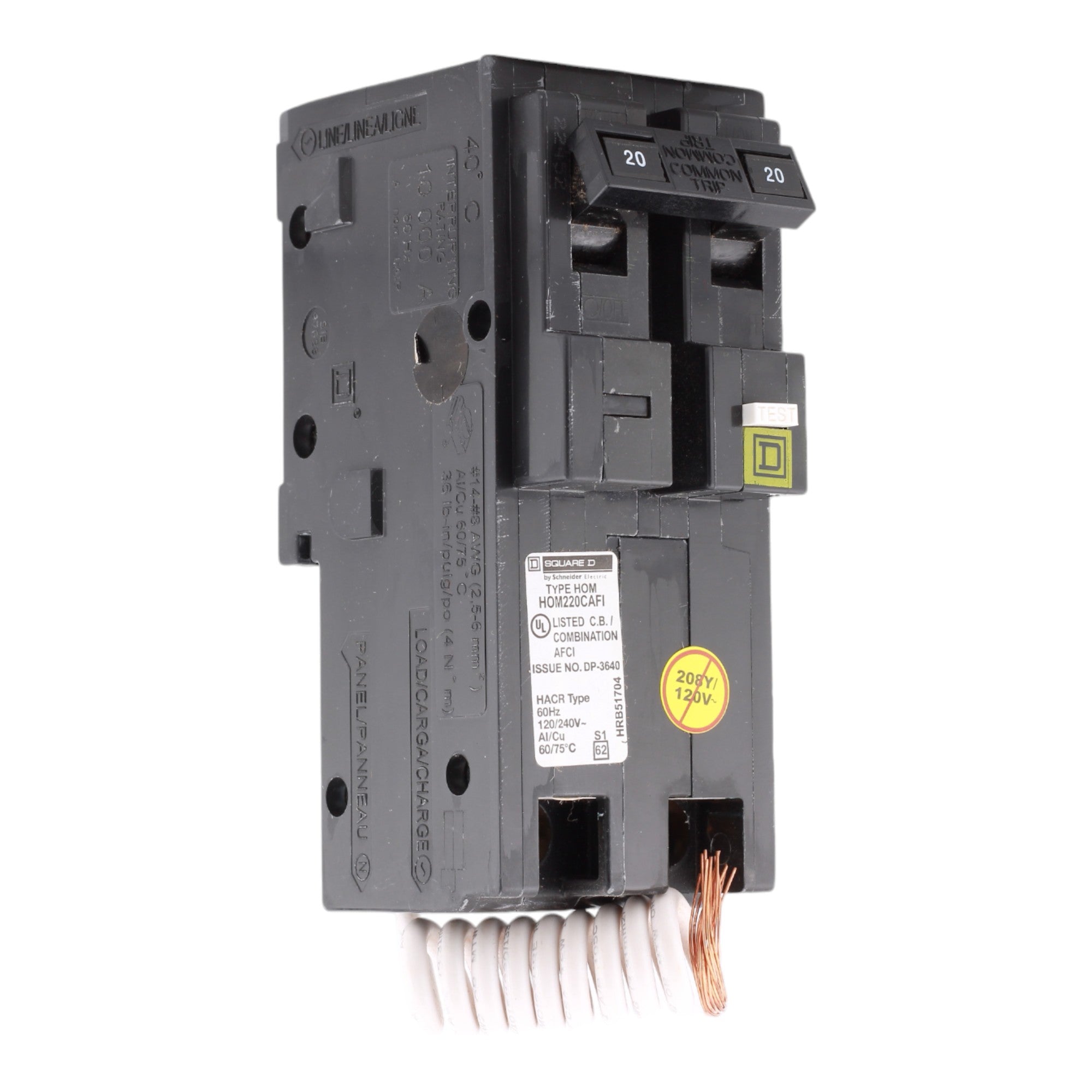 Square D HOM220CAFI 20 Amp Double Pole 120V Pigtail-Neutral AFCI Arc F ...