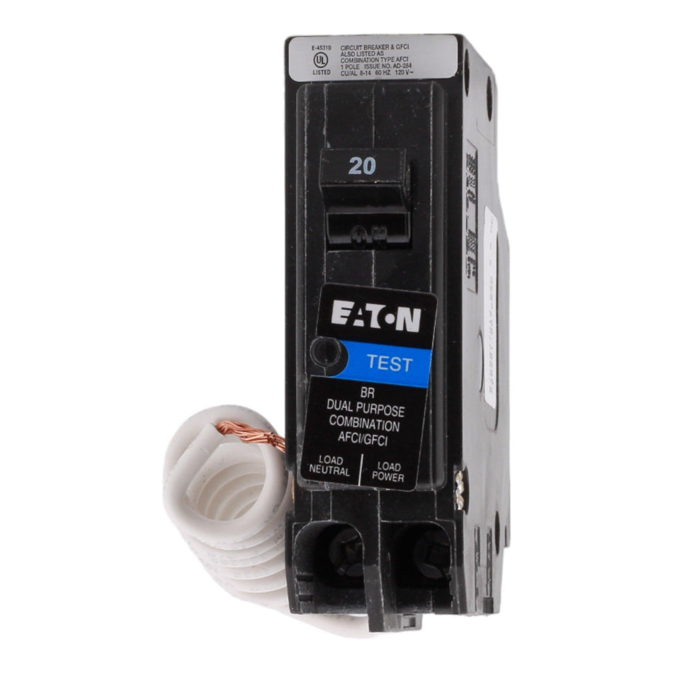 Eaton BR BRN120DF 20A 1P 120V AFCI/GFCI Pigtail Neutral Circuit Breake ...
