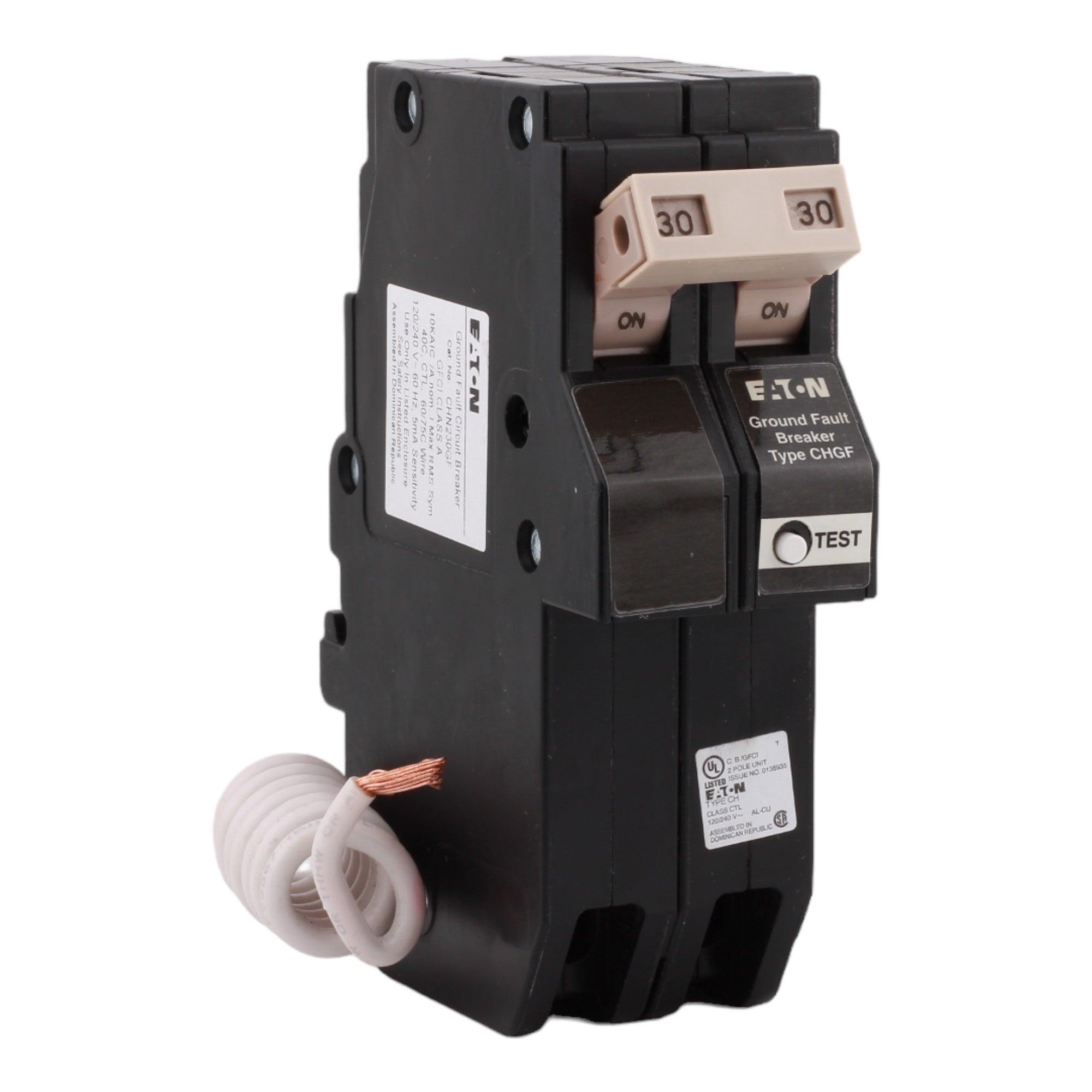 Eaton CH CHN230GF 30A 2P 120/240V GFCI Pigtail Neutral Circuit Breaker ...