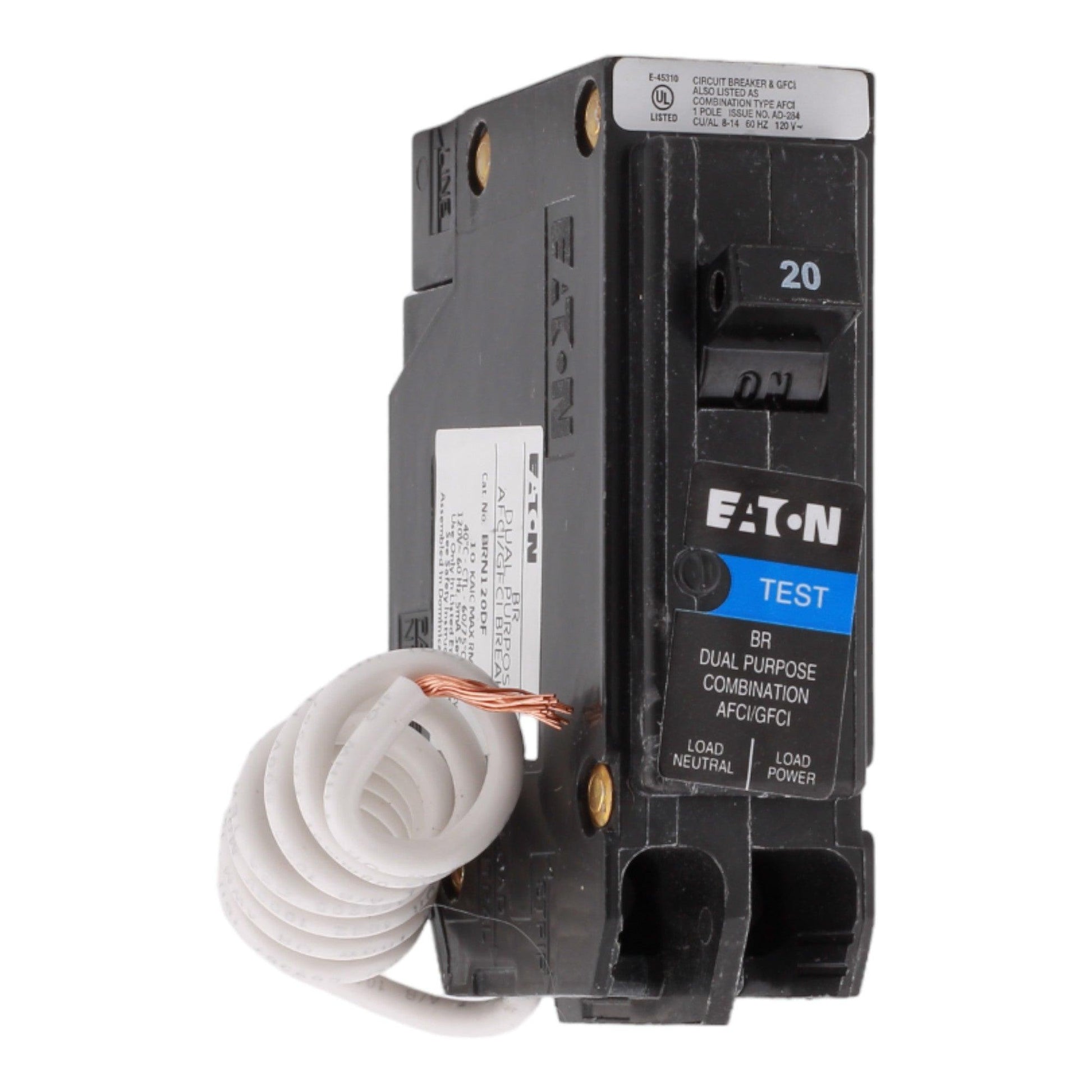 Eaton BRN120DF 20A 120V 1-pole AFCI/GFCI Circuit Breaker Pigtail Neutr ...
