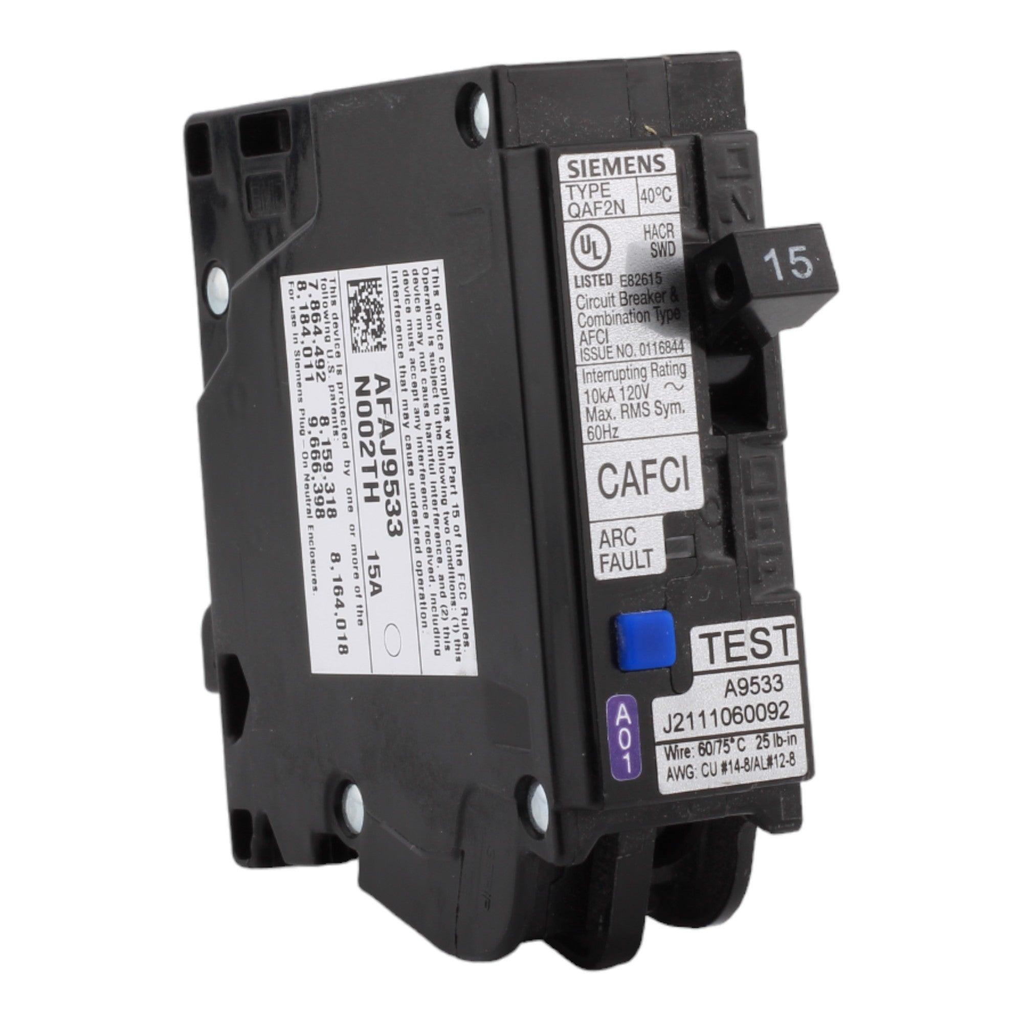 Siemens QA115AFCN 15A 1P 120V AFCI Plug on Neutral Circuit Breaker ...