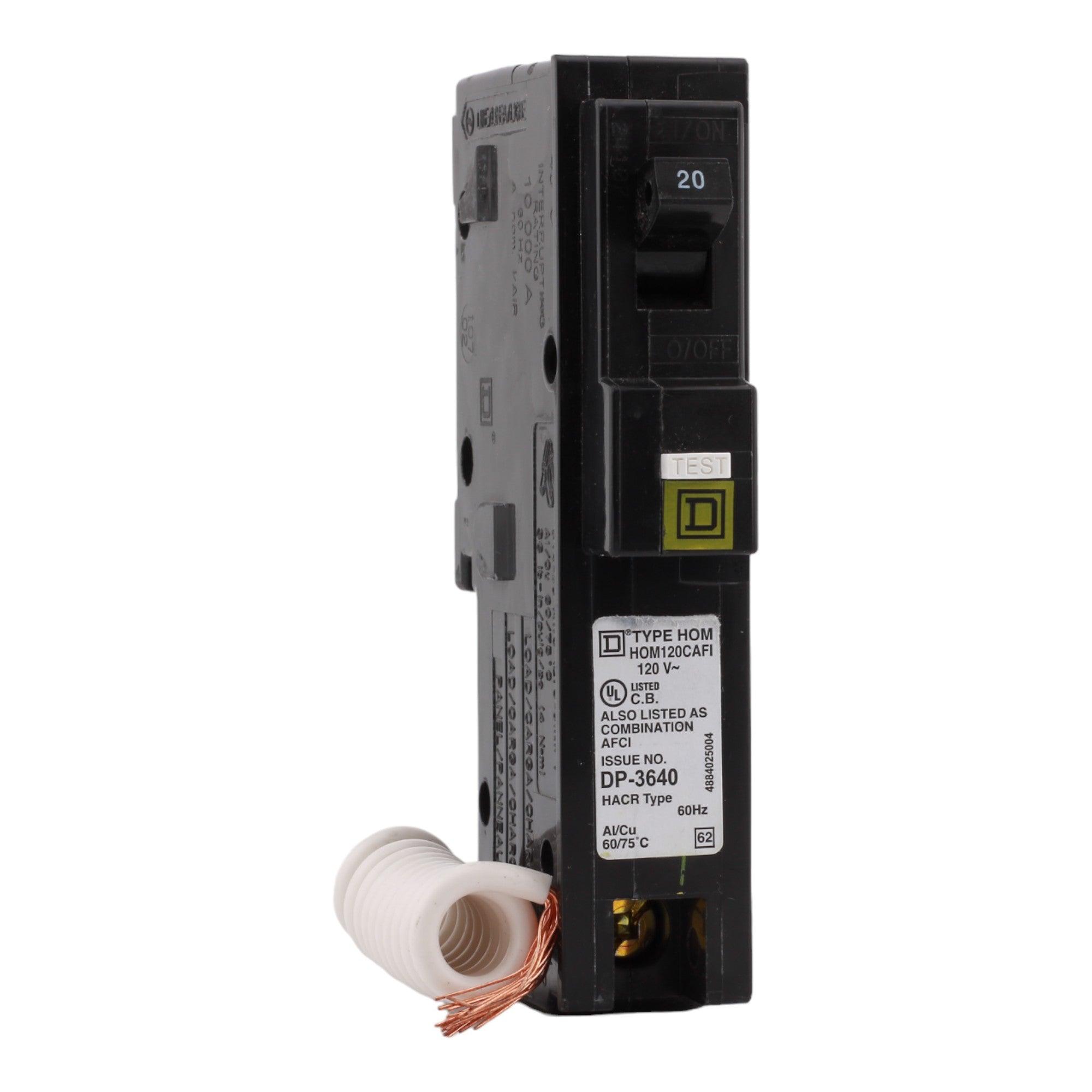 Square D HOM120CAFI 20 Amp Single Pole 120V Pigtail-Neutral AFCI Arc F ...
