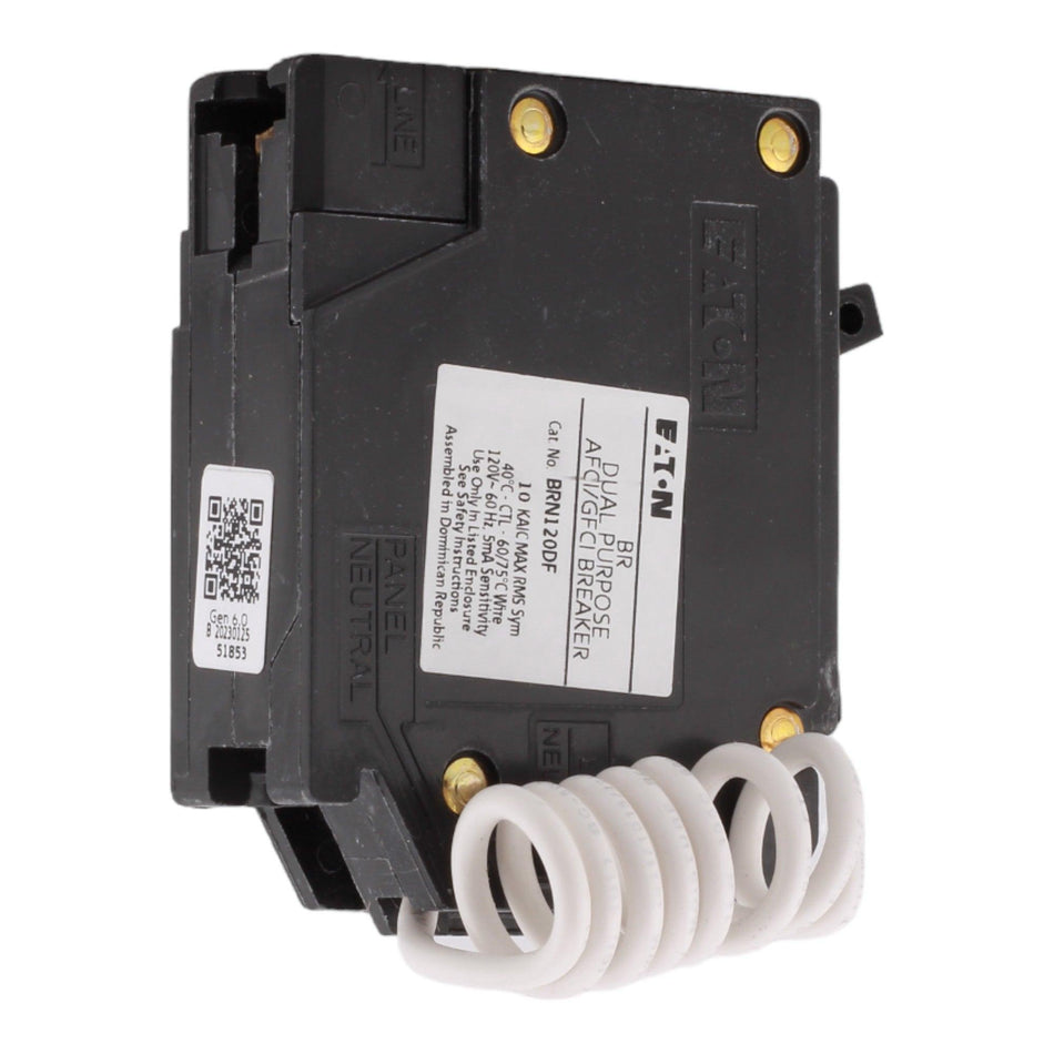 Eaton BR BRN120DF 20A 1P 120V AFCI/GFCI Pigtail Neutral Circuit Breake ...