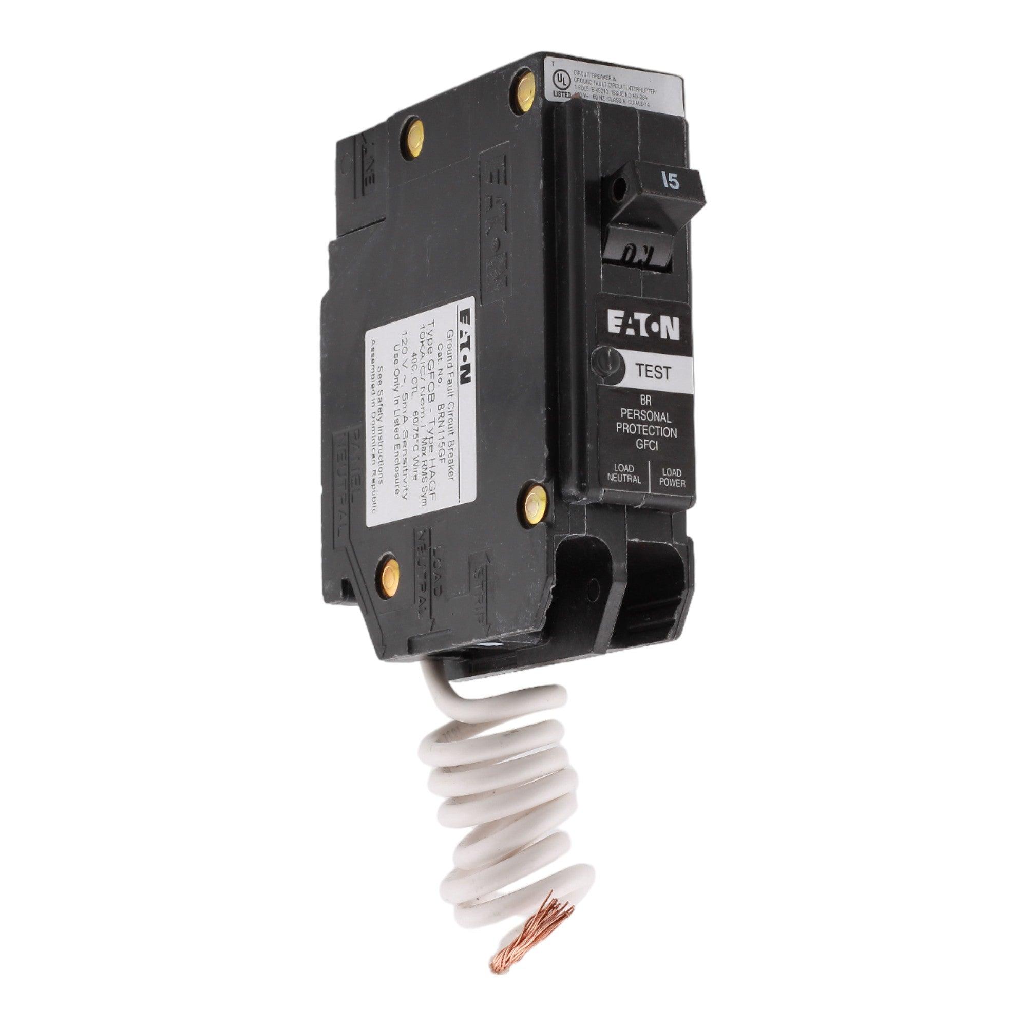 Eaton BRN115GF 15 Amp Single Pole 120V Pigtail-Neutral GFCI Ground Fau ...