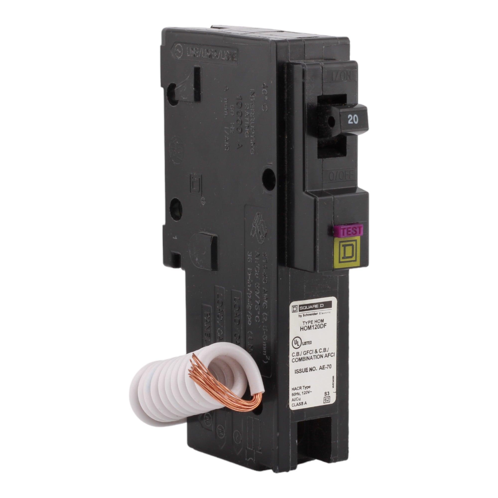 Square D HOM120DF 20 Amp Single Pole 120V Pigtail-Neutral AFCI/GFCI Du ...