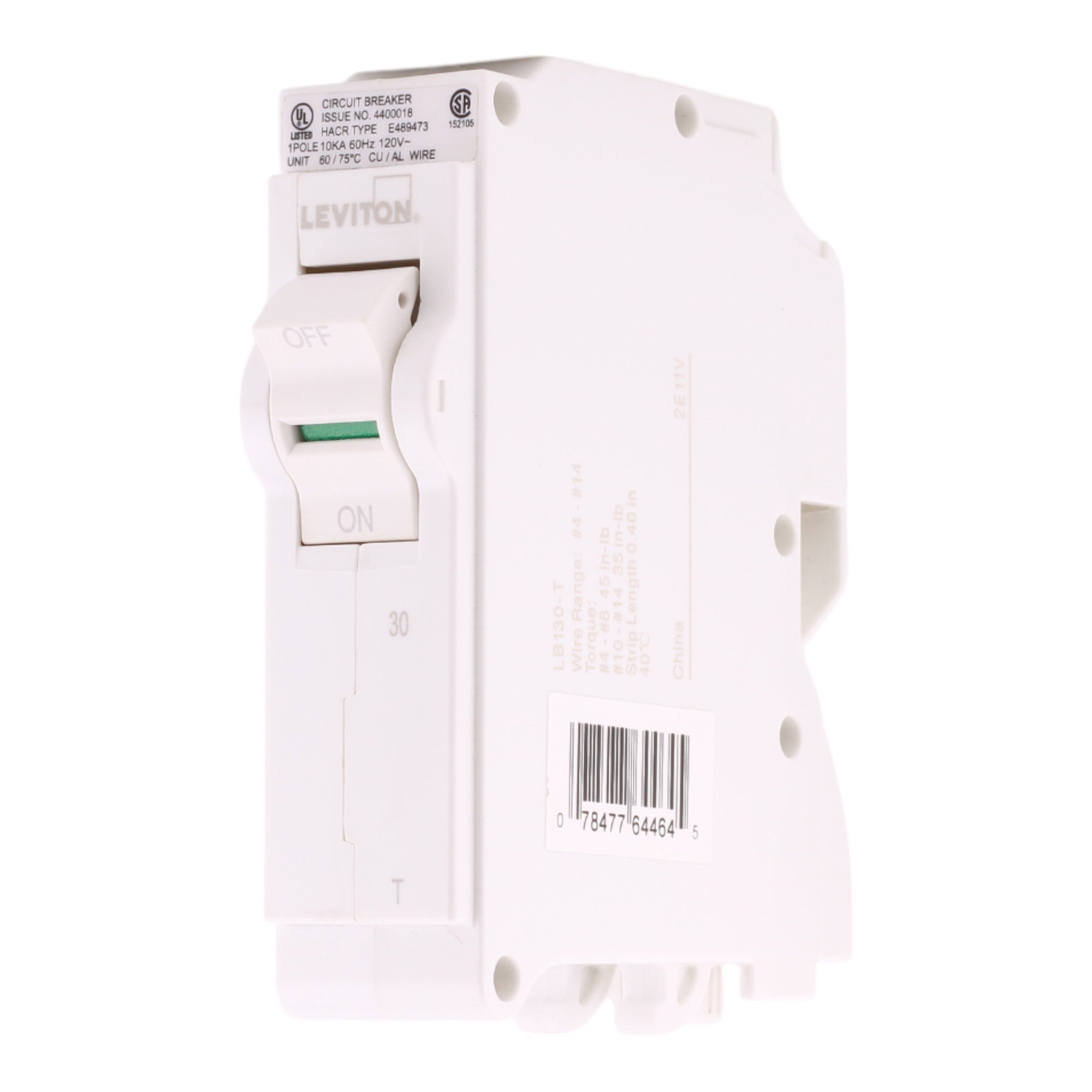 Leviton LB130-T 30A 1P 120/240V Standard Plug-On Neutral Circuit Break ...