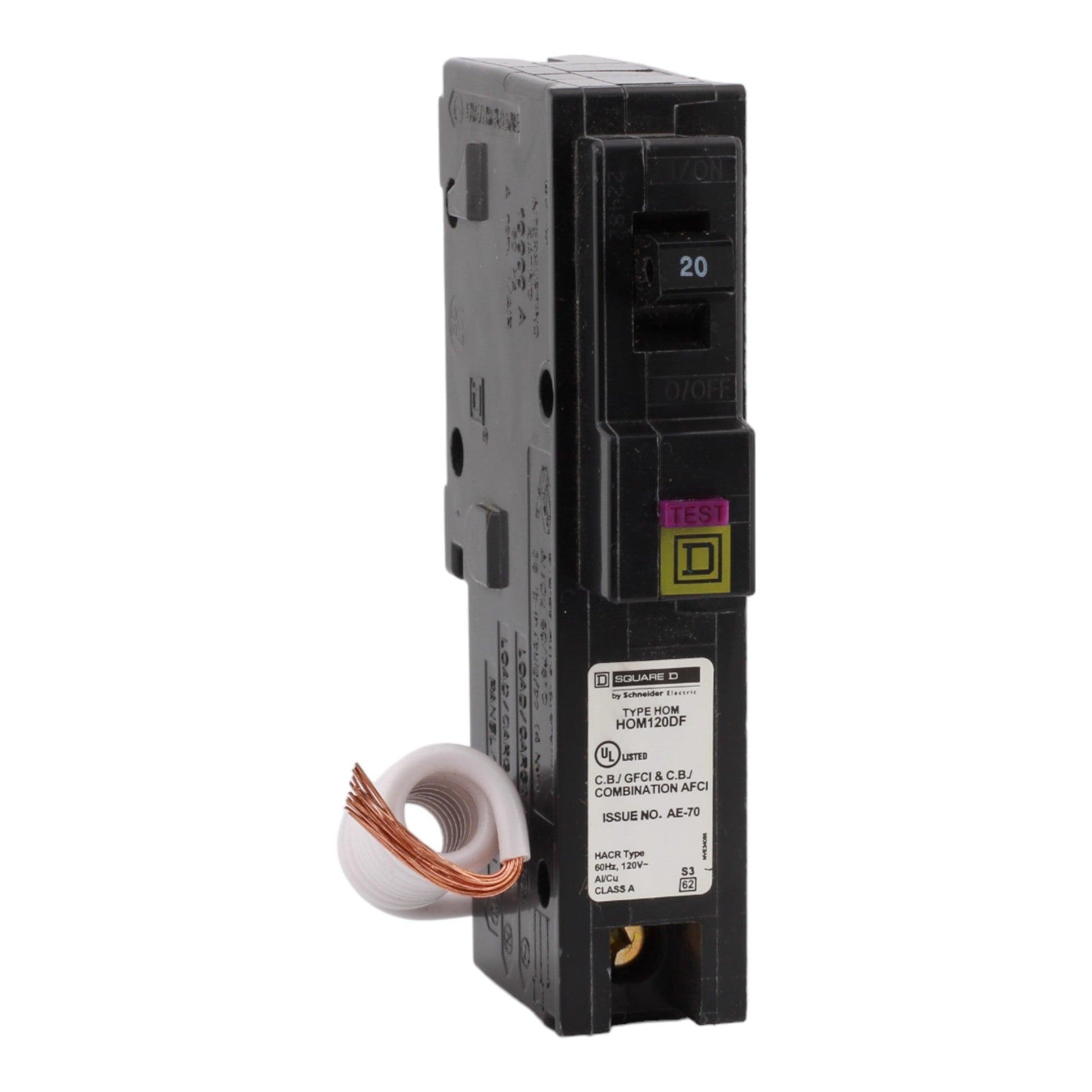 Square D HOM120DF 20 Amp Single Pole 120V Pigtail-Neutral AFCI/GFCI Du ...