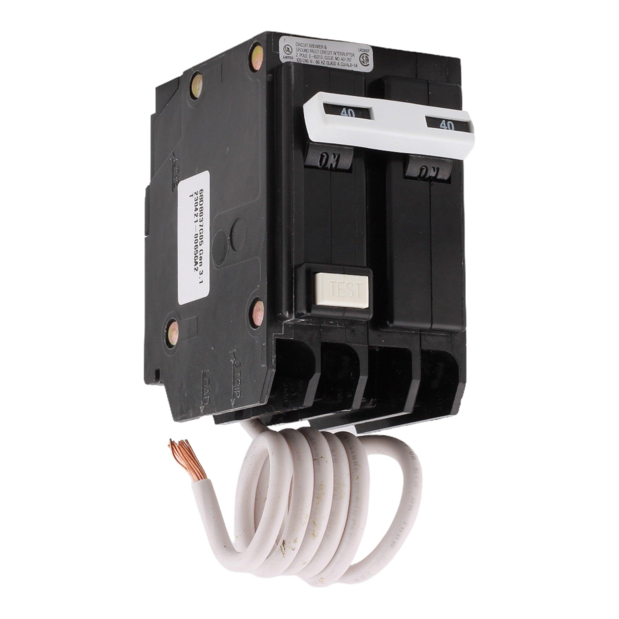 Eaton GFTCB240 40A 120/240V 2-pole GFCI Circuit Breaker Pigtail Neutra ...