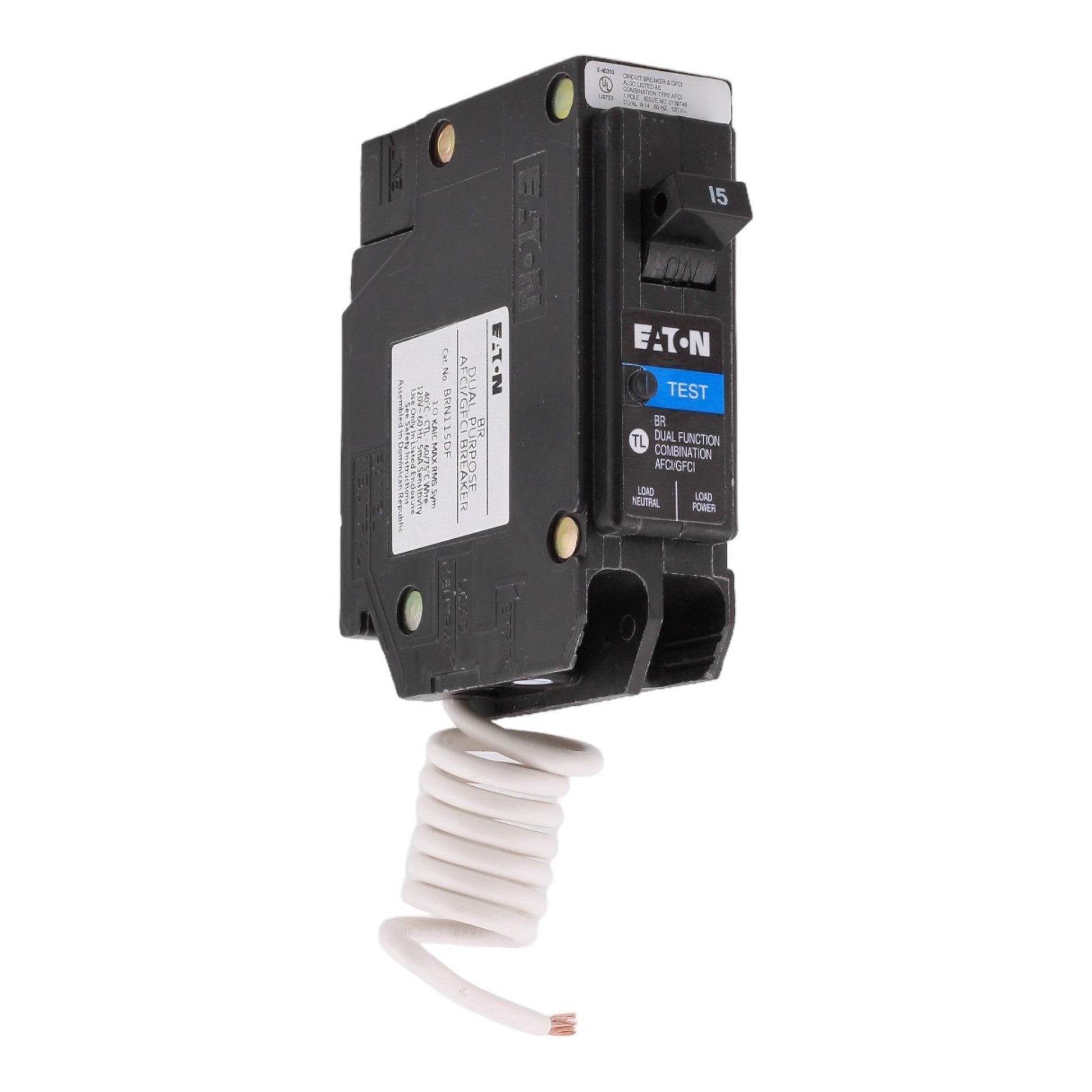 Eaton BRN115DF 15 Amp Single Pole 120V Pigtail-Neutral AFCI/GFCI Dual ...