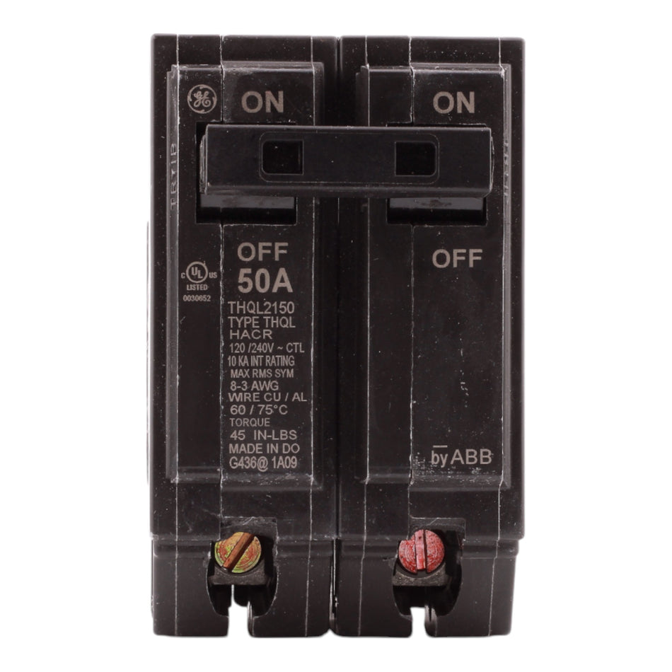 GE THQL2150: 50 Amp 2-Pole Thermal-Magnetic Circuit Breaker, 120/240V ...