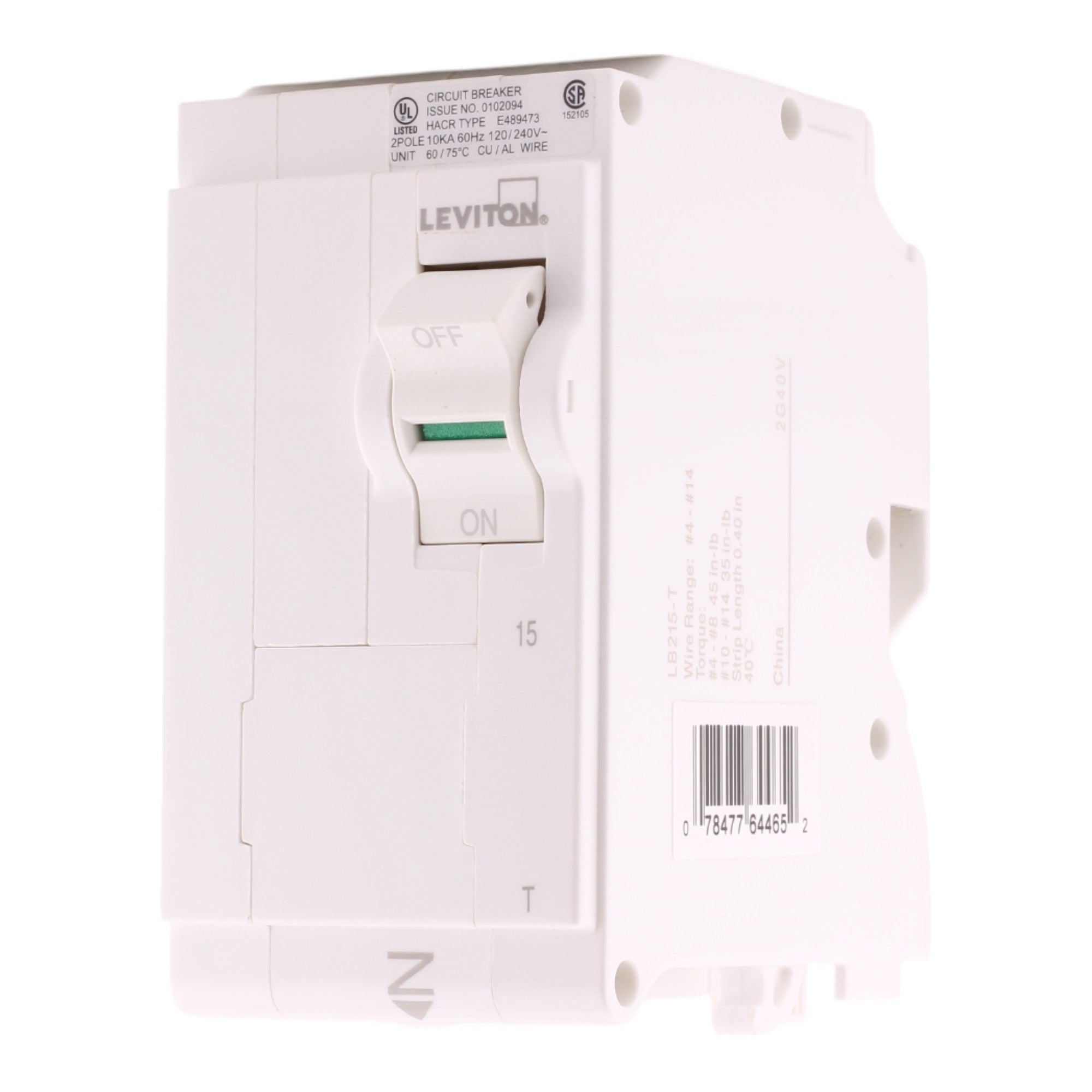 Leviton LB215-T 15A 2P 120/240V Thermal Magnetic Plug-On Neutral Circu ...