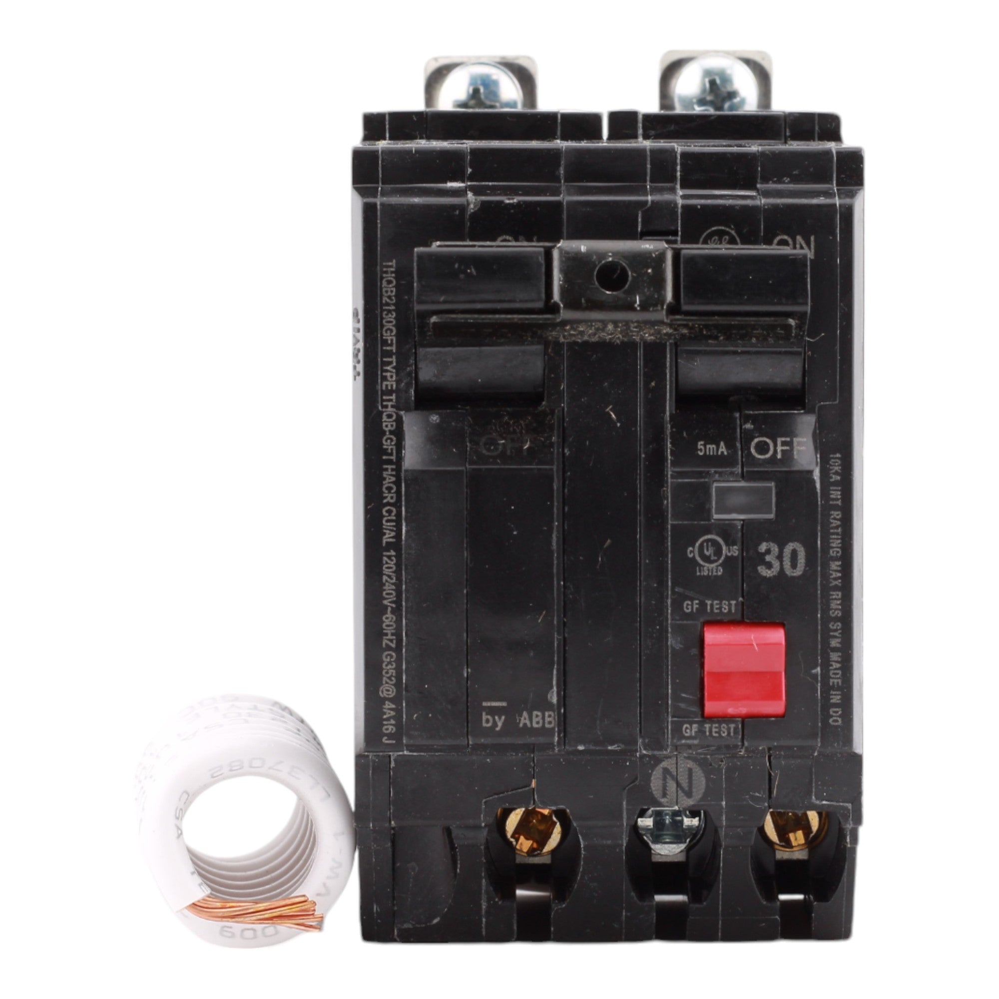 GE THQB2130GFT 30 Amp Double Pole 120/240V Bolt-On GFCI Ground Fault C ...