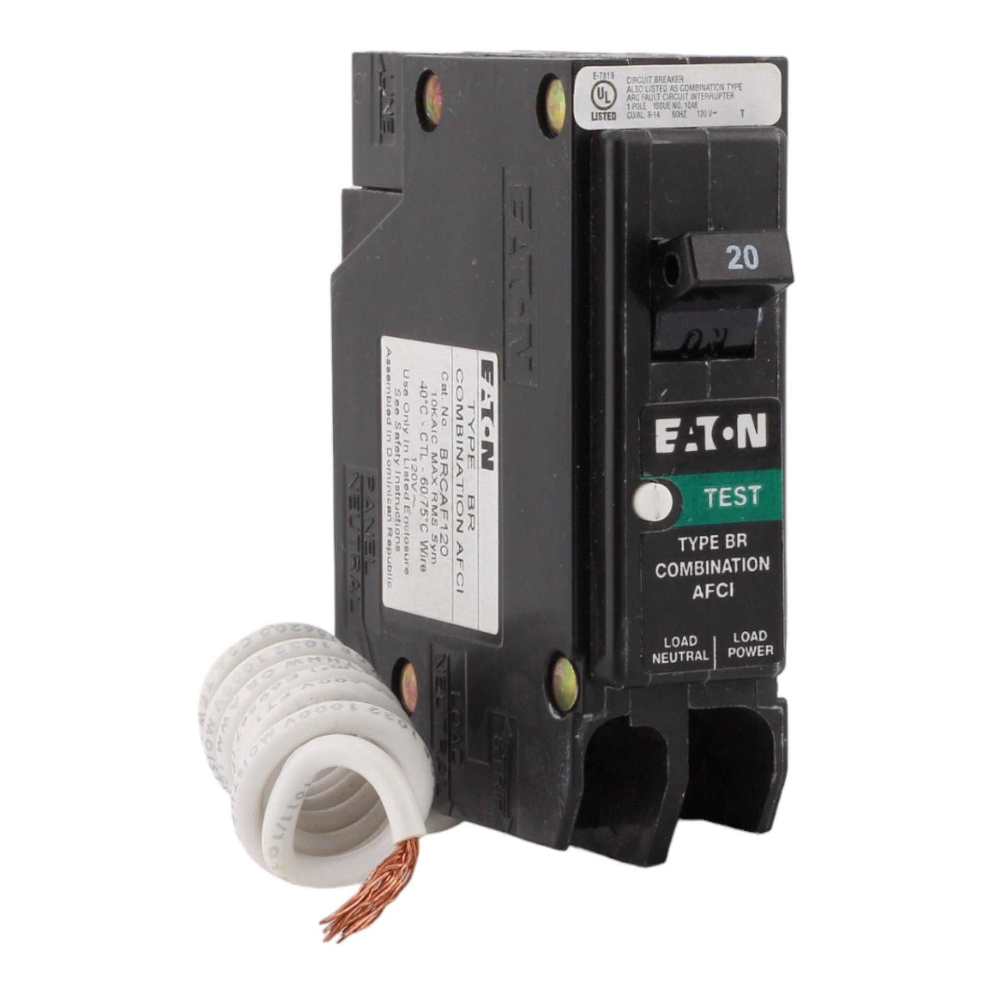 Eaton BRCAF120 20 Amp Single Pole 120V Pigtail-Neutral AFCI Arc Fault ...