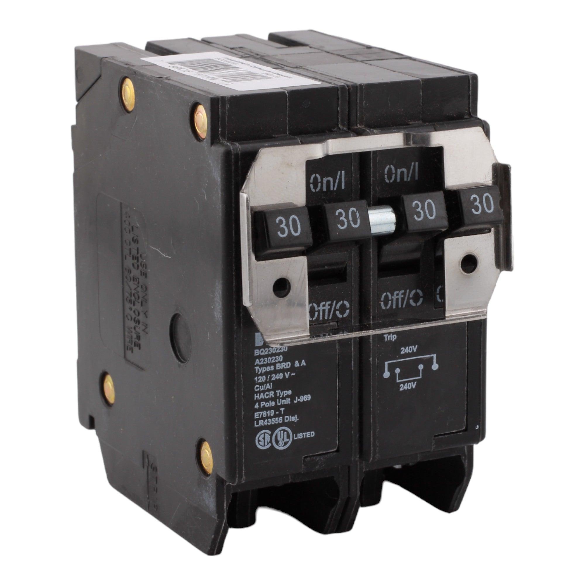 Eaton BQ, BQ230230, 30A/30A, 2P/2P, 120/240V, Quadplex, Circuit Breake ...