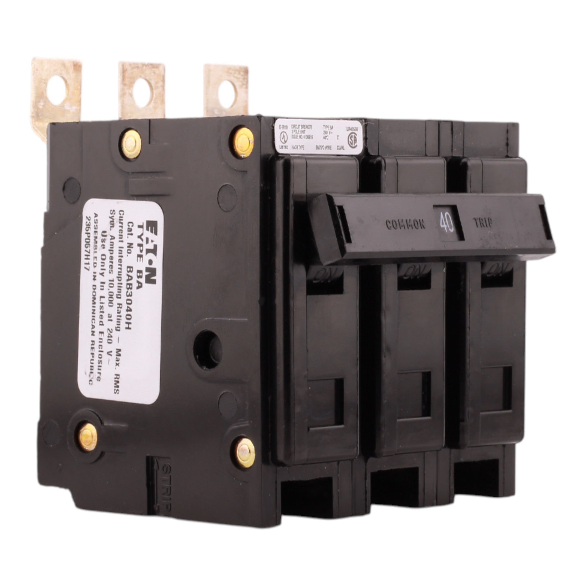 Eaton Quicklag BAB3040H 40A 3P 240V Thermal-Magnetic Bolt-On Circuit B ...