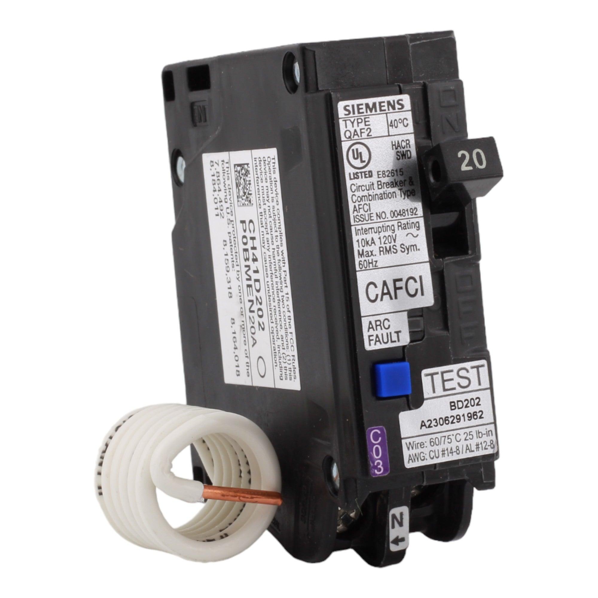 Siemens QA120AFC 20 Amp Single Pole 120V Pigtail-Neutral AFCI Arc Faul ...