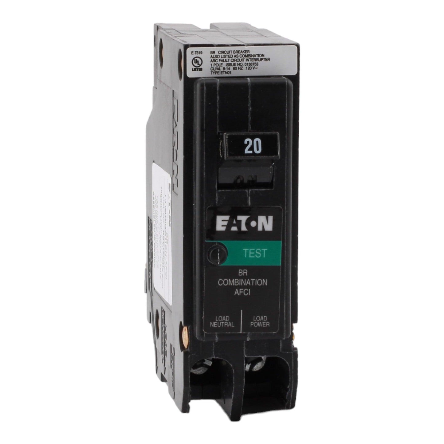 Eaton BR BRP120AF 20A 1P 120V AFCI Plug on Neutral Circuit Breaker ...