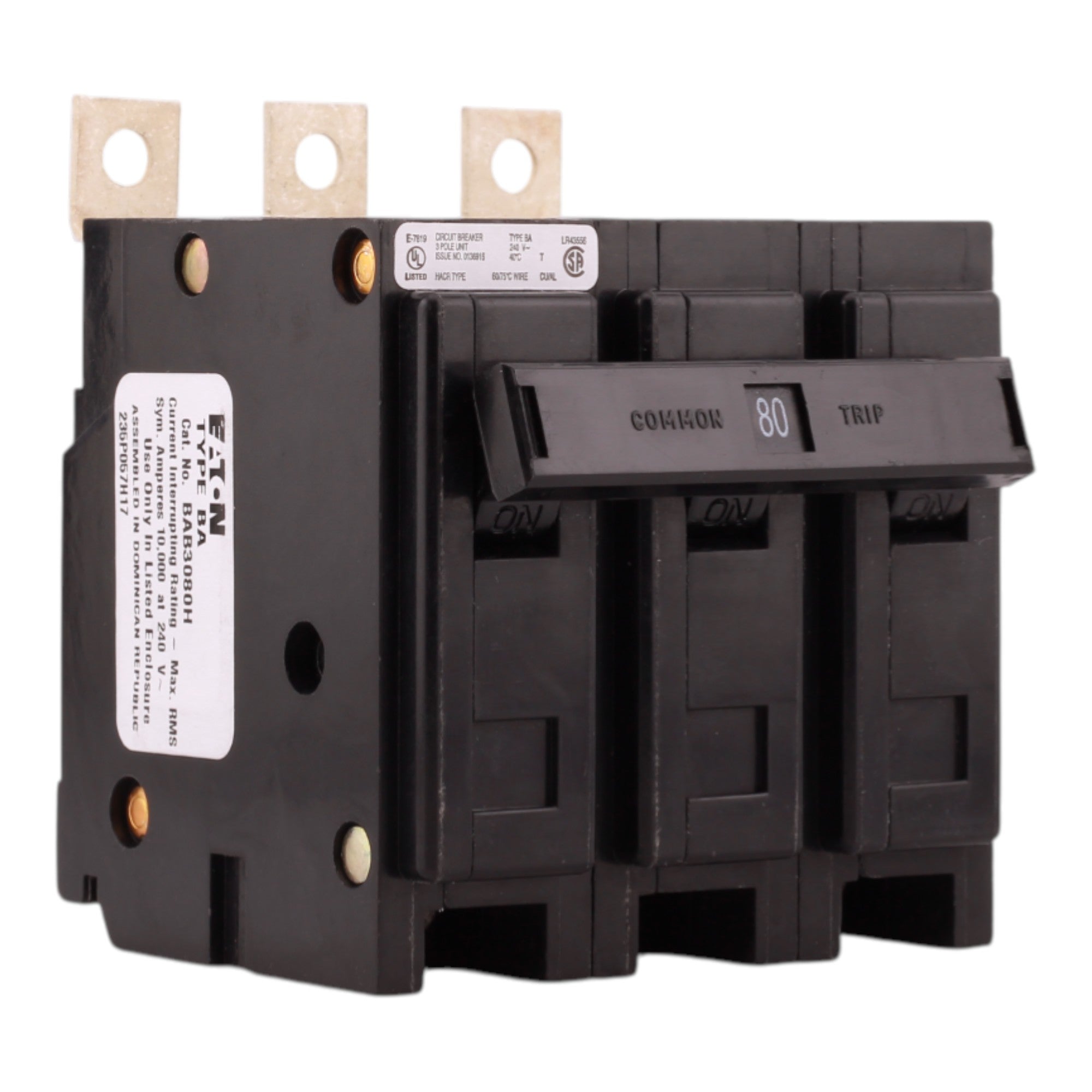 Eaton Quicklag BAB3080H 80A 3P 240V Thermal-Magnetic Bolt-On Circuit B ...