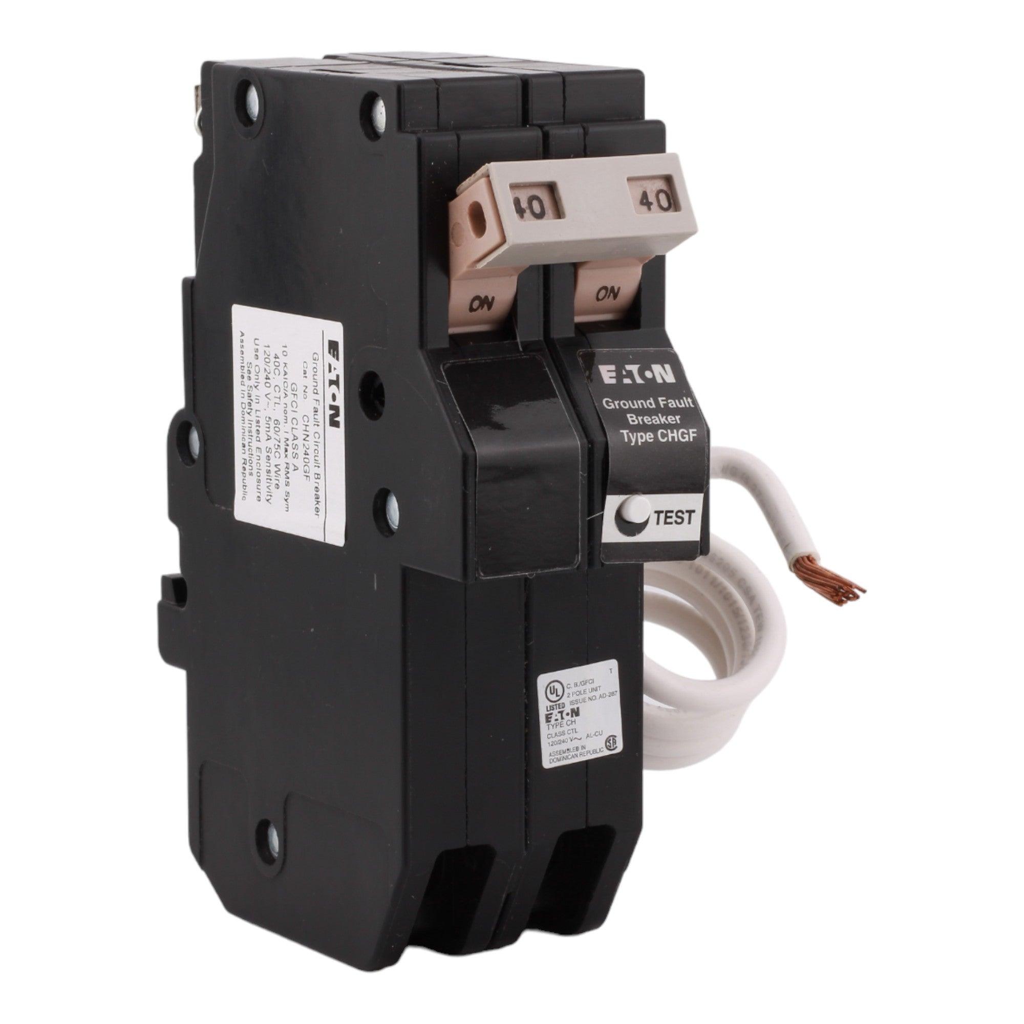 Eaton CHN240GF 40 Amp Double Pole 240V Pigtail-Neutral GFCI Ground Fau ...