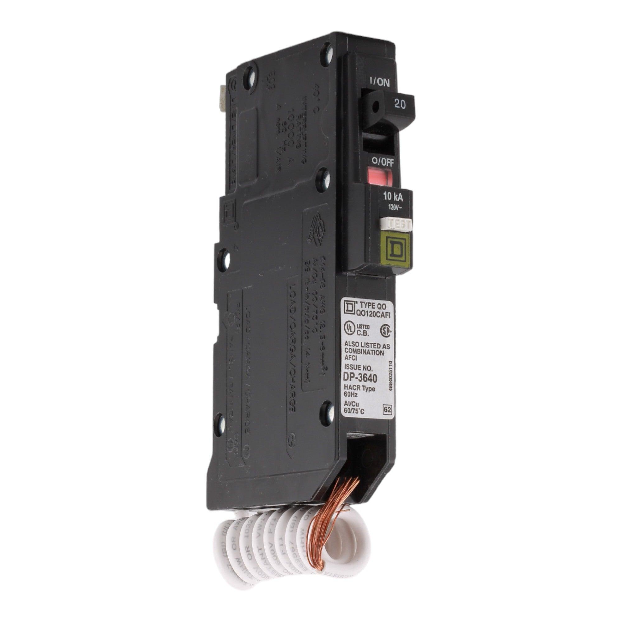 Square D QO120CAFI 20 Amp Single Pole 120V Pigtail-Neutral AFCI Arc Fa ...