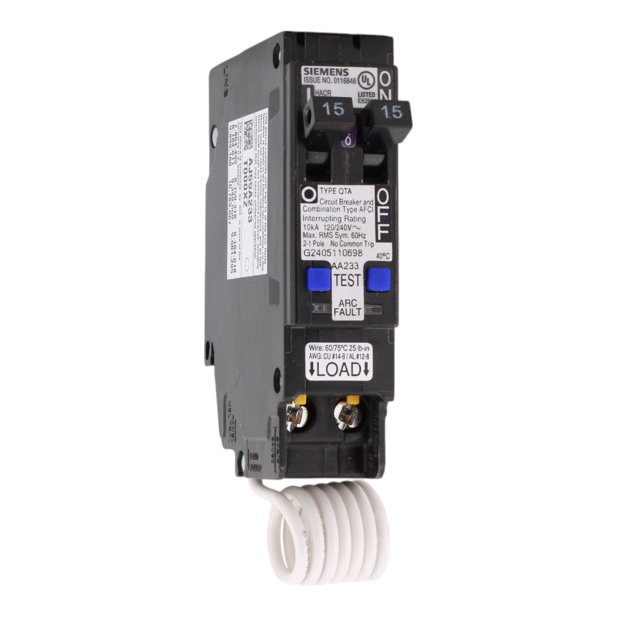 Siemens Q1515AFC, 15A/15A, 120V, Twin AFCI Breaker – RES LLC Store