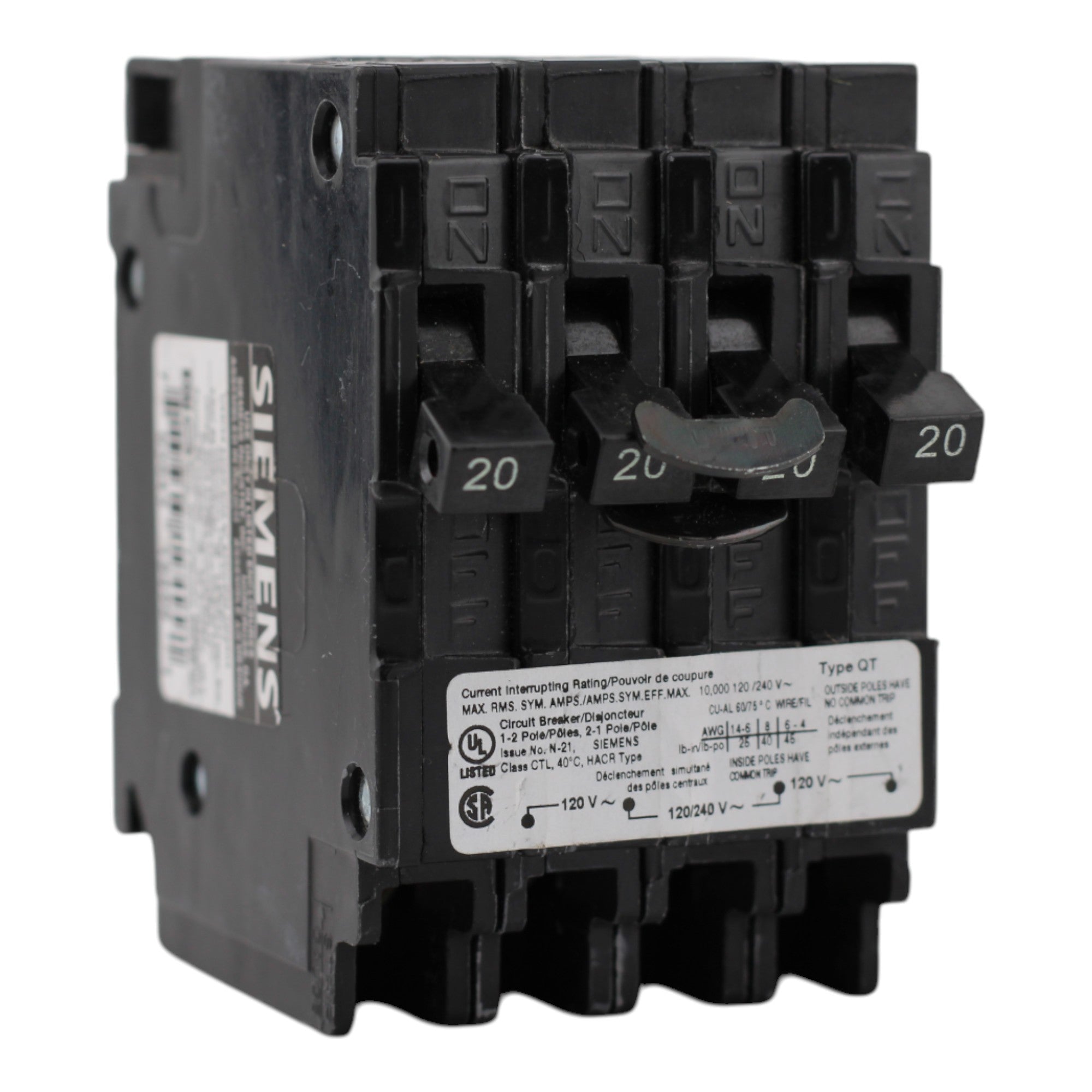 Siemens Q22020CT 20/20A 1P/2P 120/240V Triplex Circuit Breaker – RES ...
