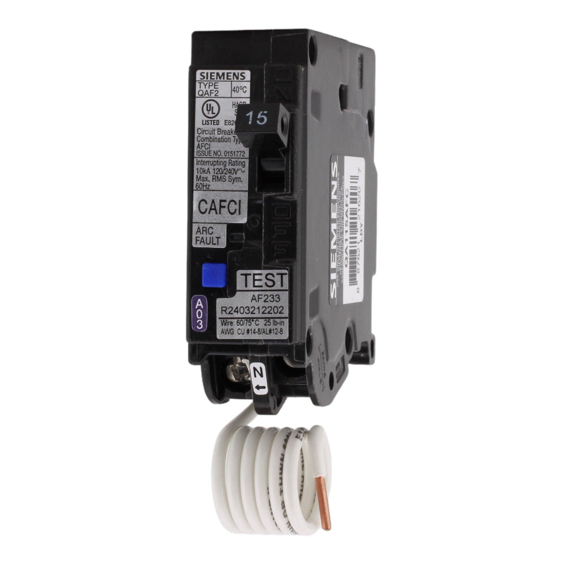 Siemens QA115AFC 15A 1P 120V AFCI Pigtail Neutral Circuit Breaker – RES ...