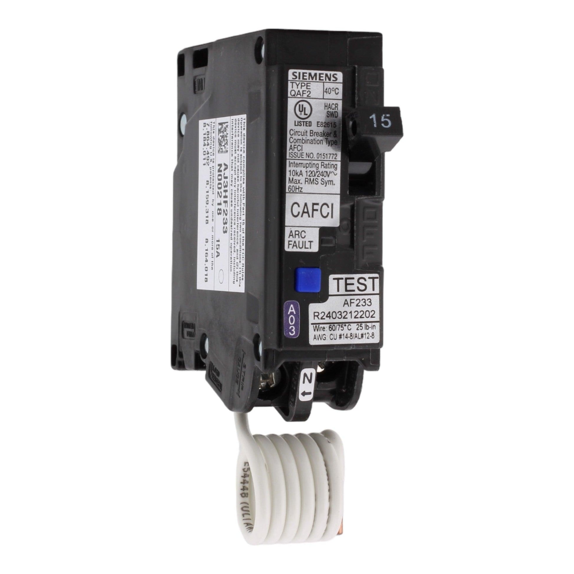 Siemens QA115AFC 15 Amp Single Pole Combination AFCI Circuit Breaker ...