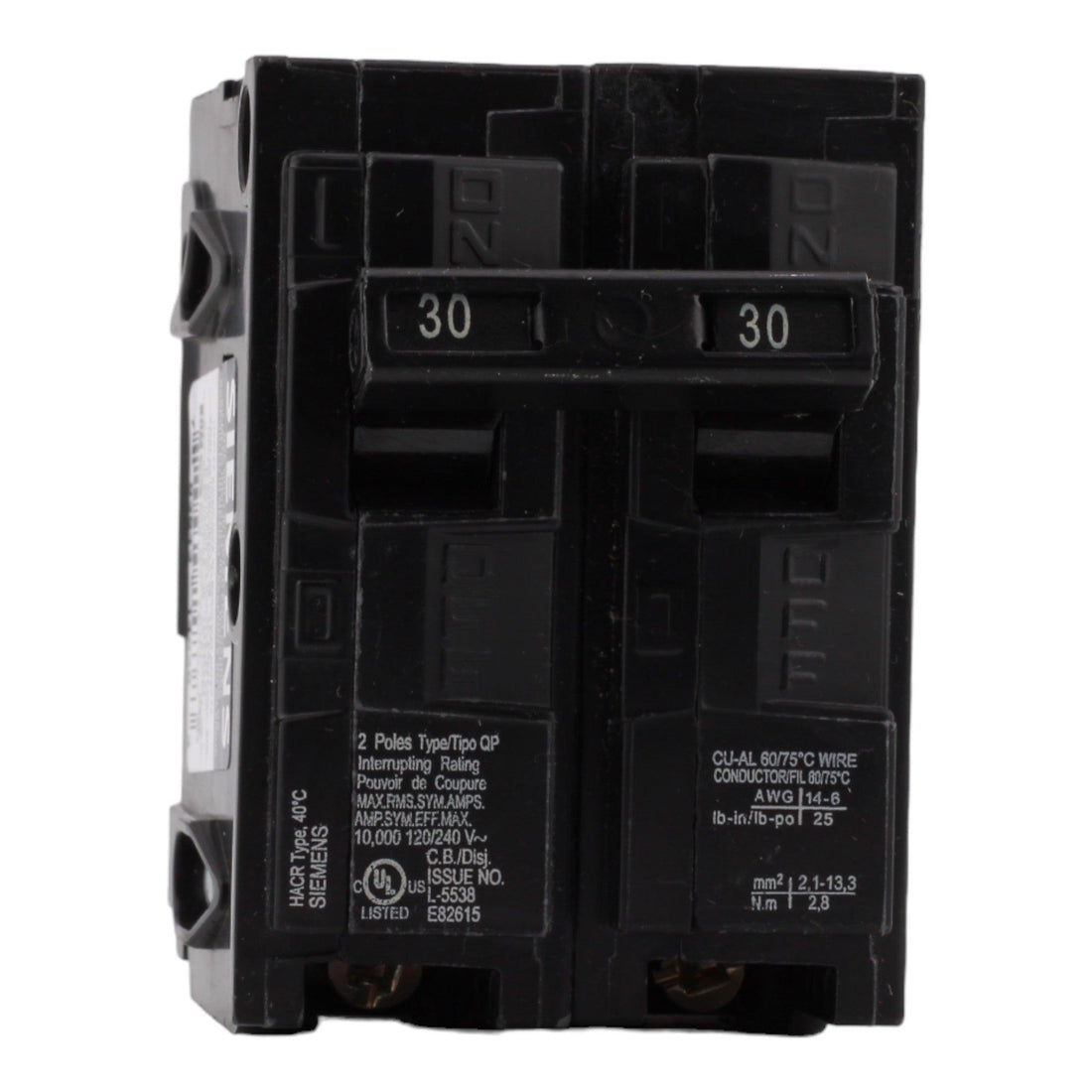 Siemens Q230 30 Amp Double Pole Circuit Breaker, Thermal Magnetic Trip ...