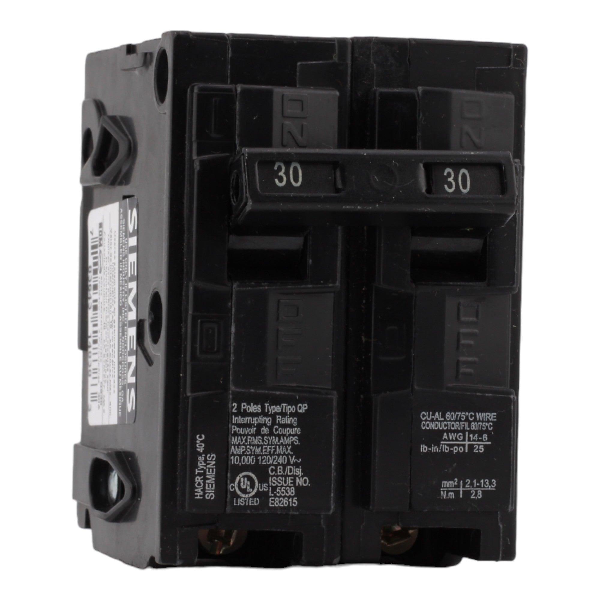 Siemens Q230 30 Amp Double Pole Circuit Breaker, Thermal Magnetic Trip ...