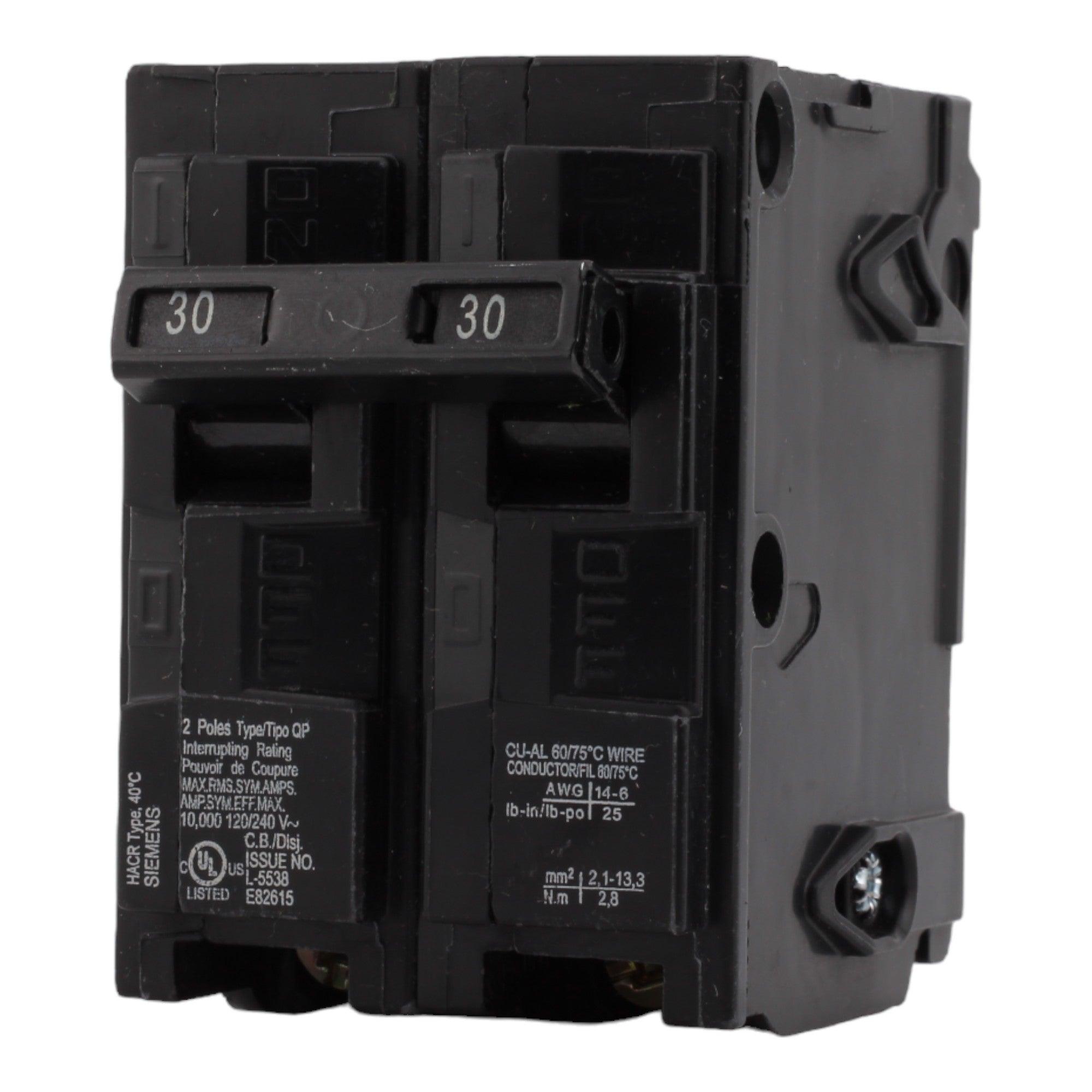 Siemens Q230 30 Amp Double Pole Circuit Breaker, Thermal Magnetic Trip ...