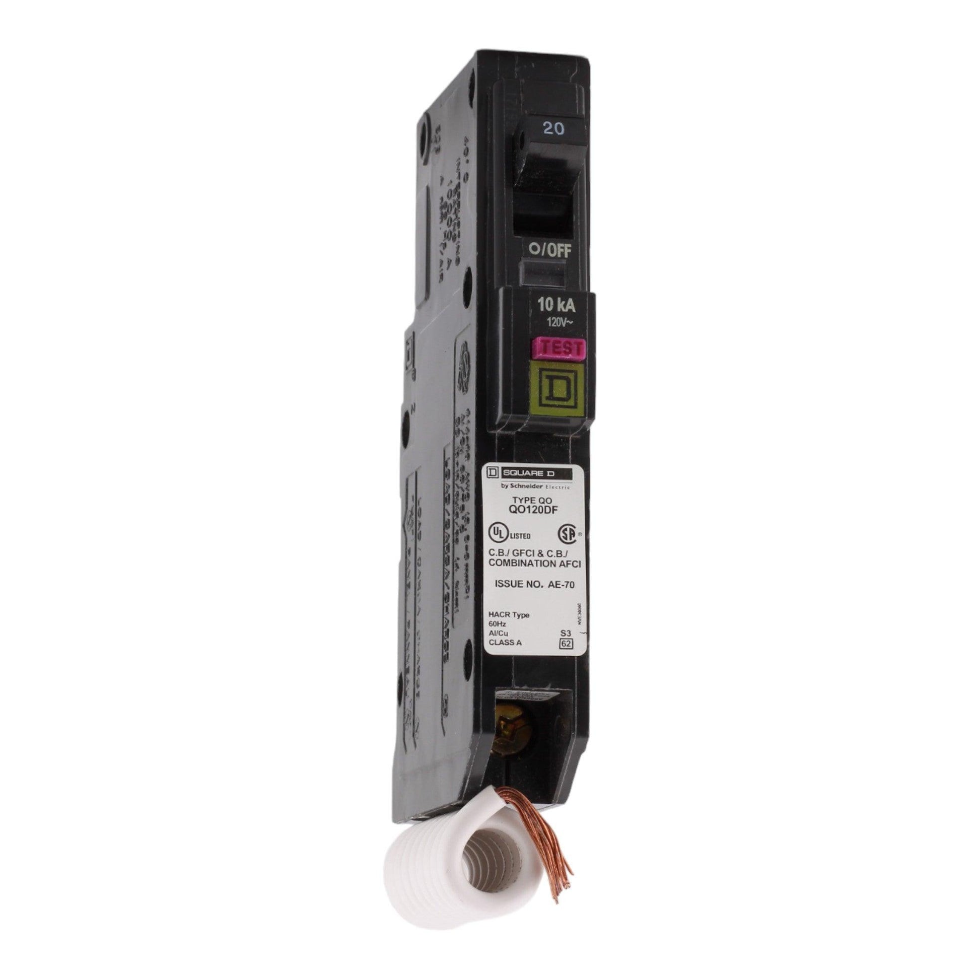 Square D QO120DF 20 Amp Single Pole 120V Pigtail-Neutral AFCI/GFCI Dua ...