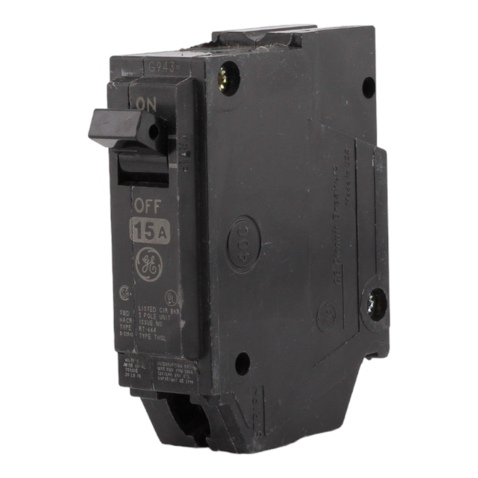 GE THQL1115 15 Amp Single Pole Circuit Breaker - 120/240V, Plug-In, UL ...